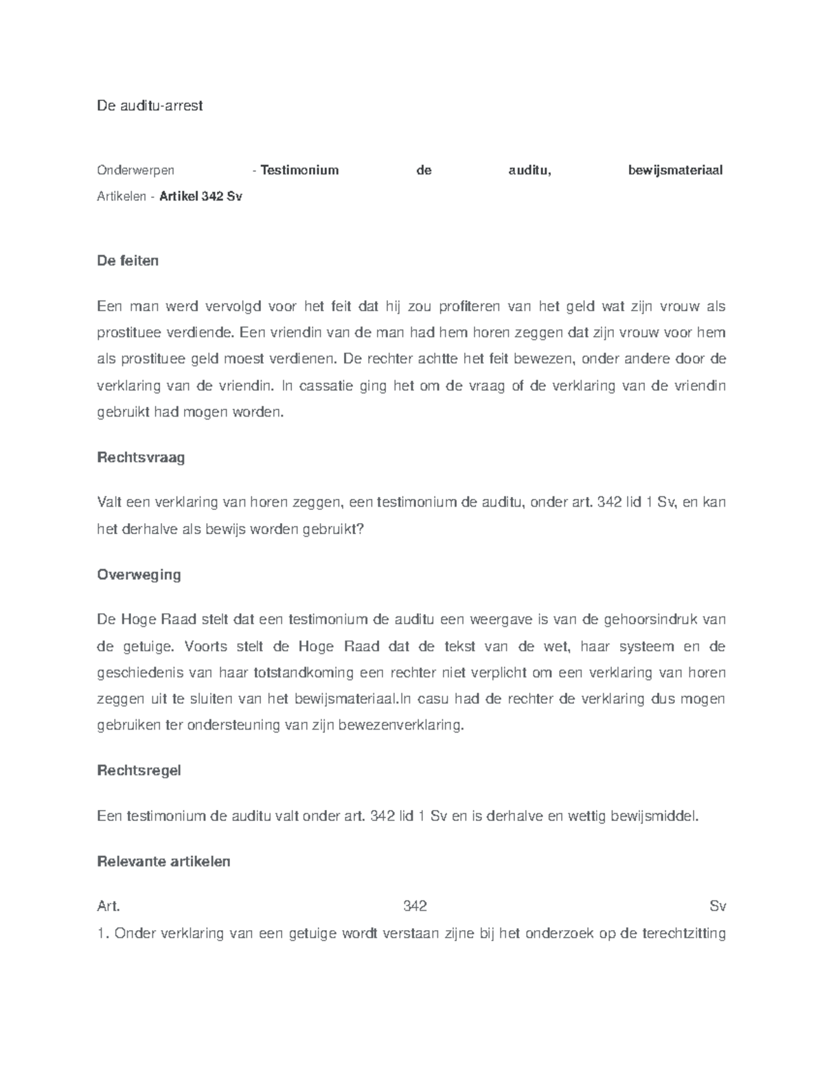 Auditie arrest - De auditu-arrest Onderwerpen ‐ Testimonium de auditu ...
