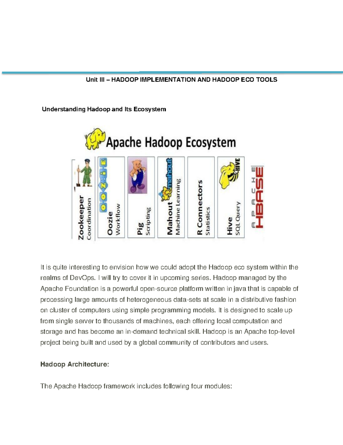 Hadoop Implementation And Hadoop Eco Tools Notes Unit Iii Hadoop Implementation And Hadoop 