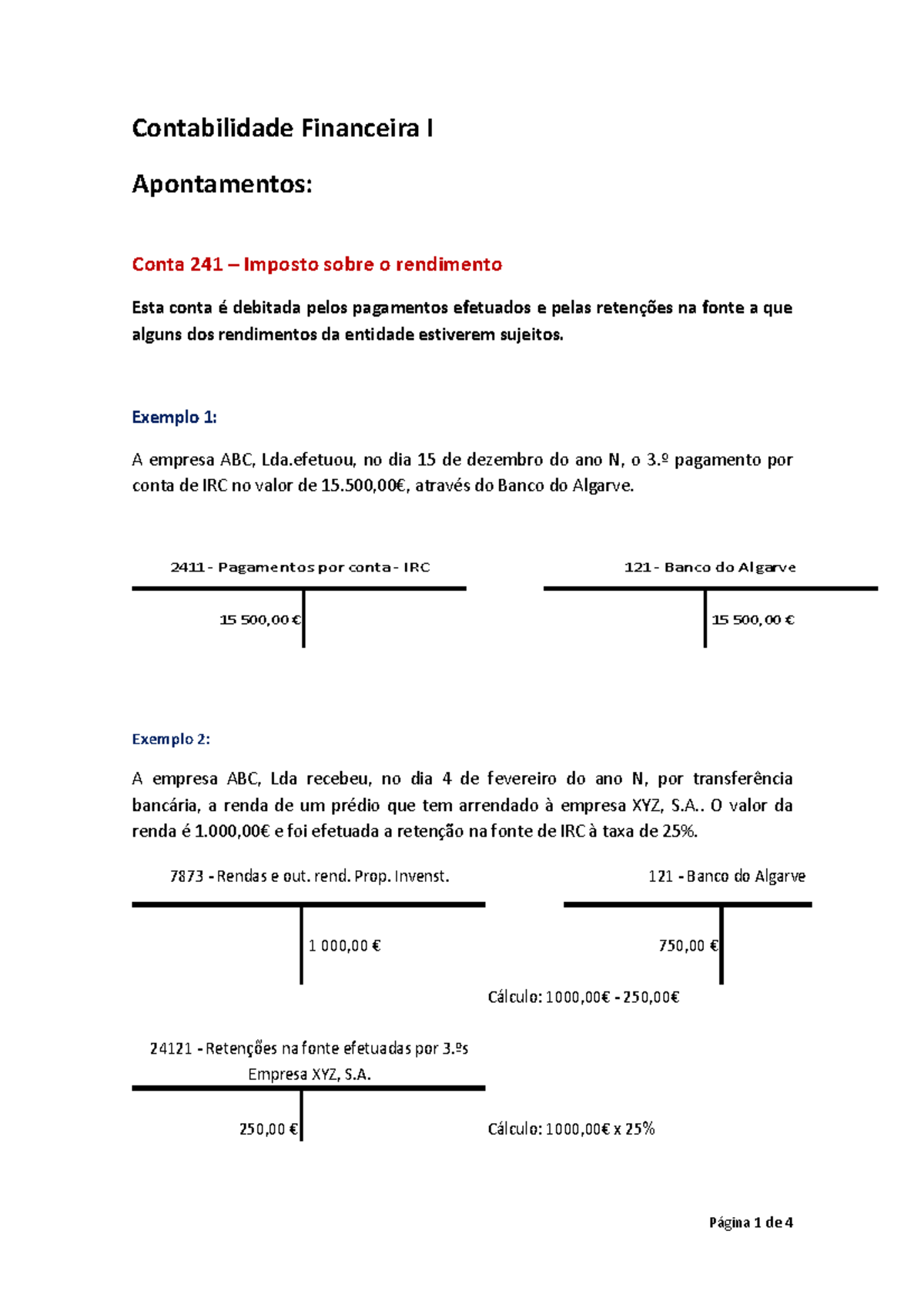 Apontamentos - Contas 241 e 242 - Contabilidade Financeira I ...