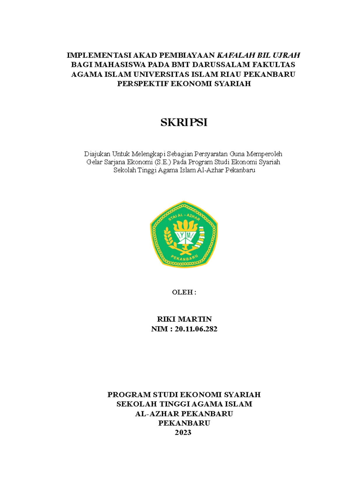 00. Contoh Standar Sistematika Penulisan - IMPLEMENTASI AKAD PEMBIAYAAN ...