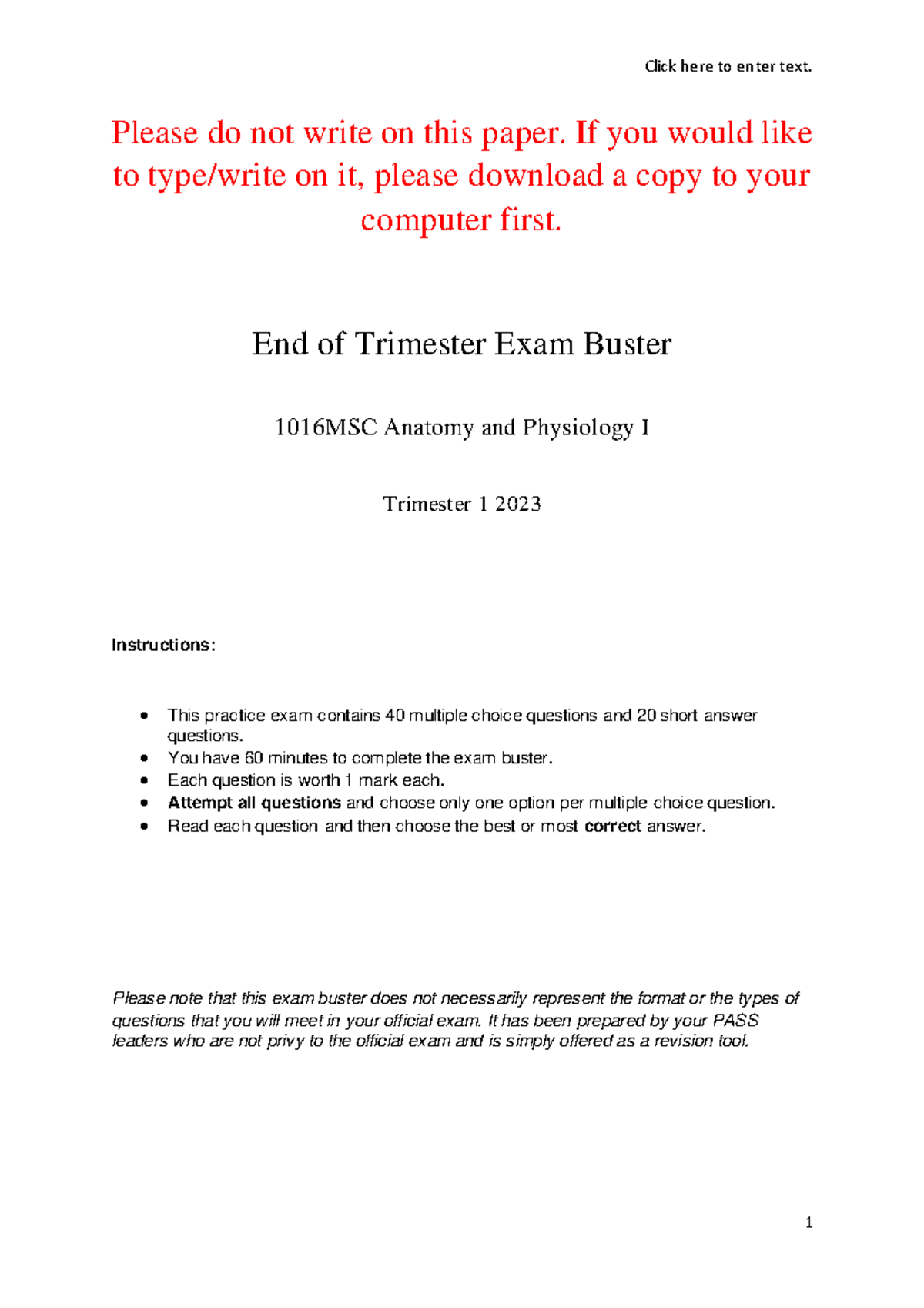 Eo T EXAM Buster ANS - Please do not write on this paper. If you would like to type/write on it ...
