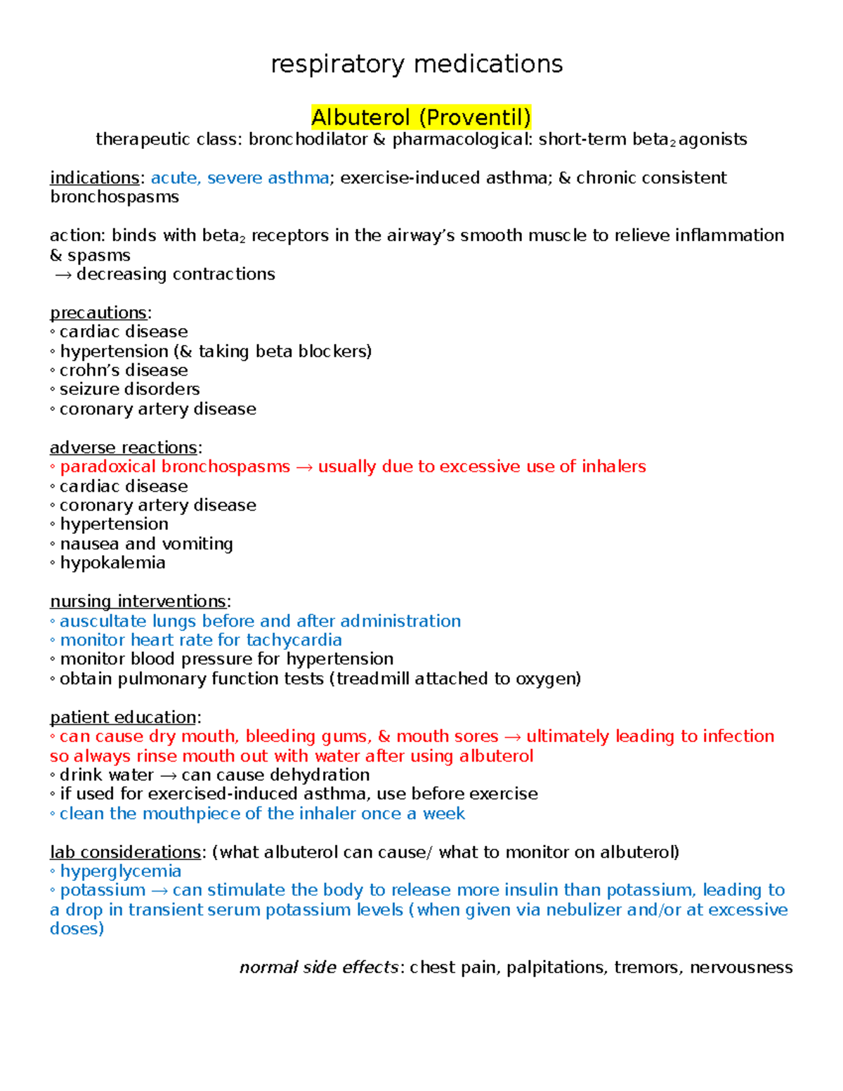 Respiratory Medications - respiratory medications Albuterol (Proventil ...