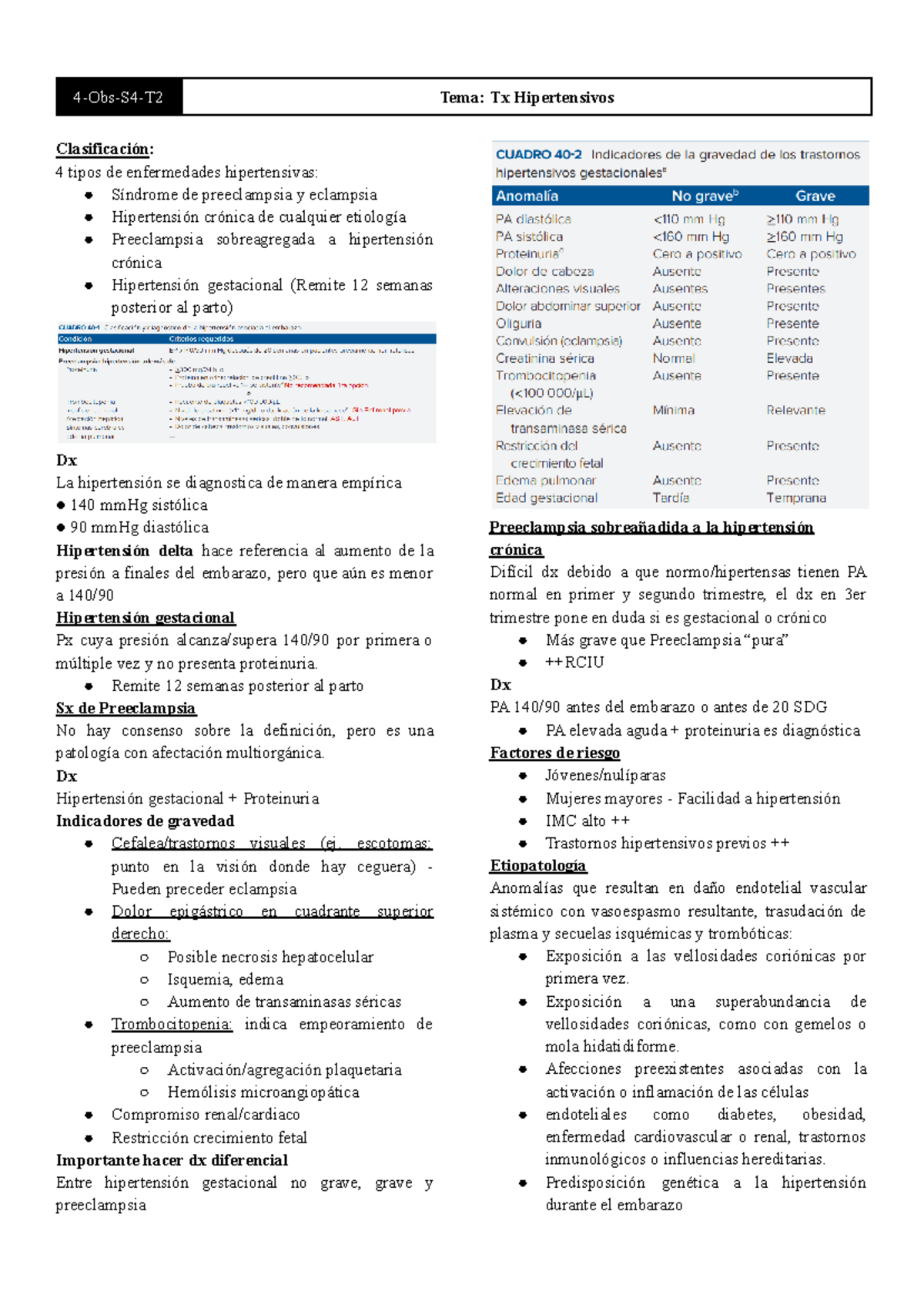 Tx Hipertensivos - 4-Obs-S4-T2 Tema: Tx Hipertensivos Clasificación: 4 tipos de enfermedades ...