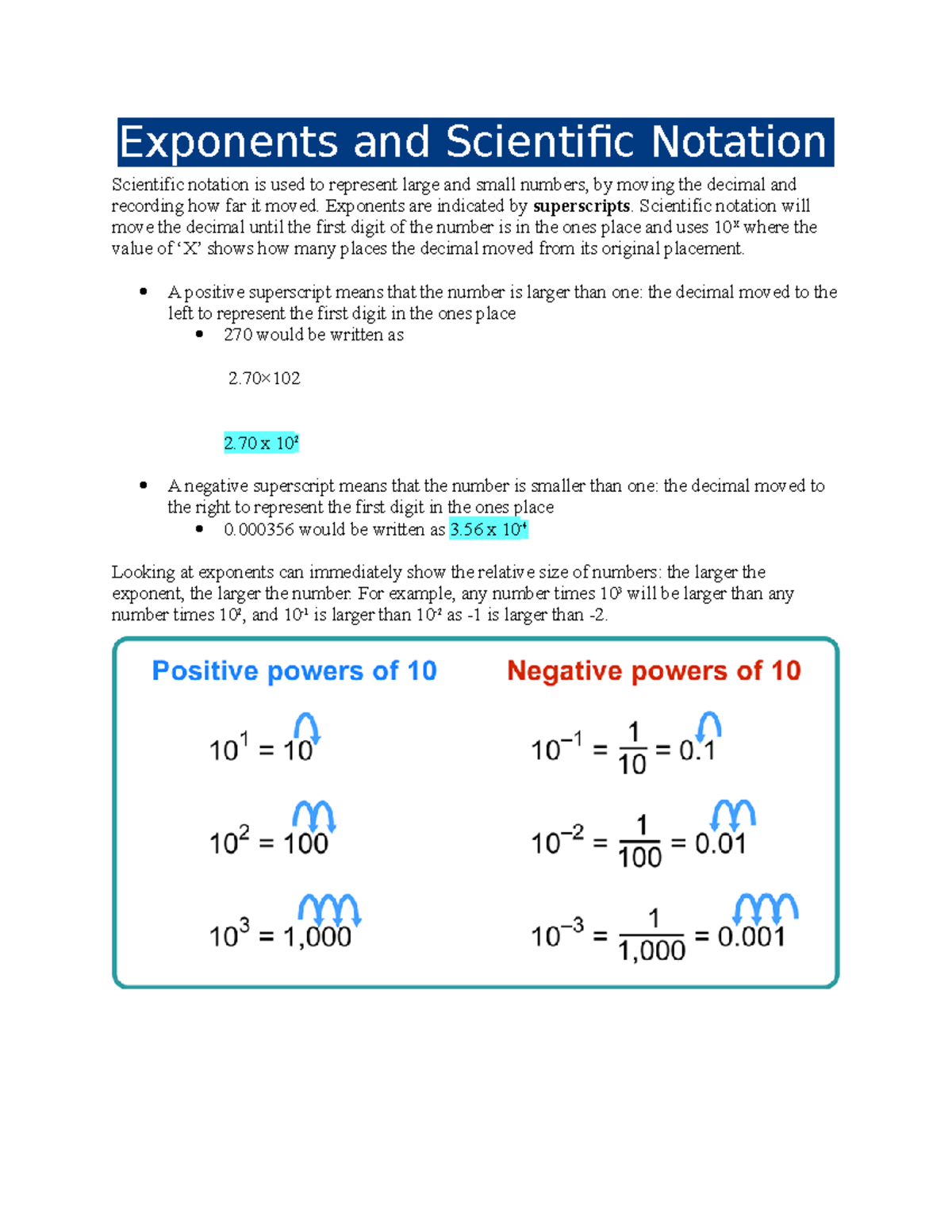 CHEM Notes TO EDIT - Exponents and Scientific Notation Scientific ...