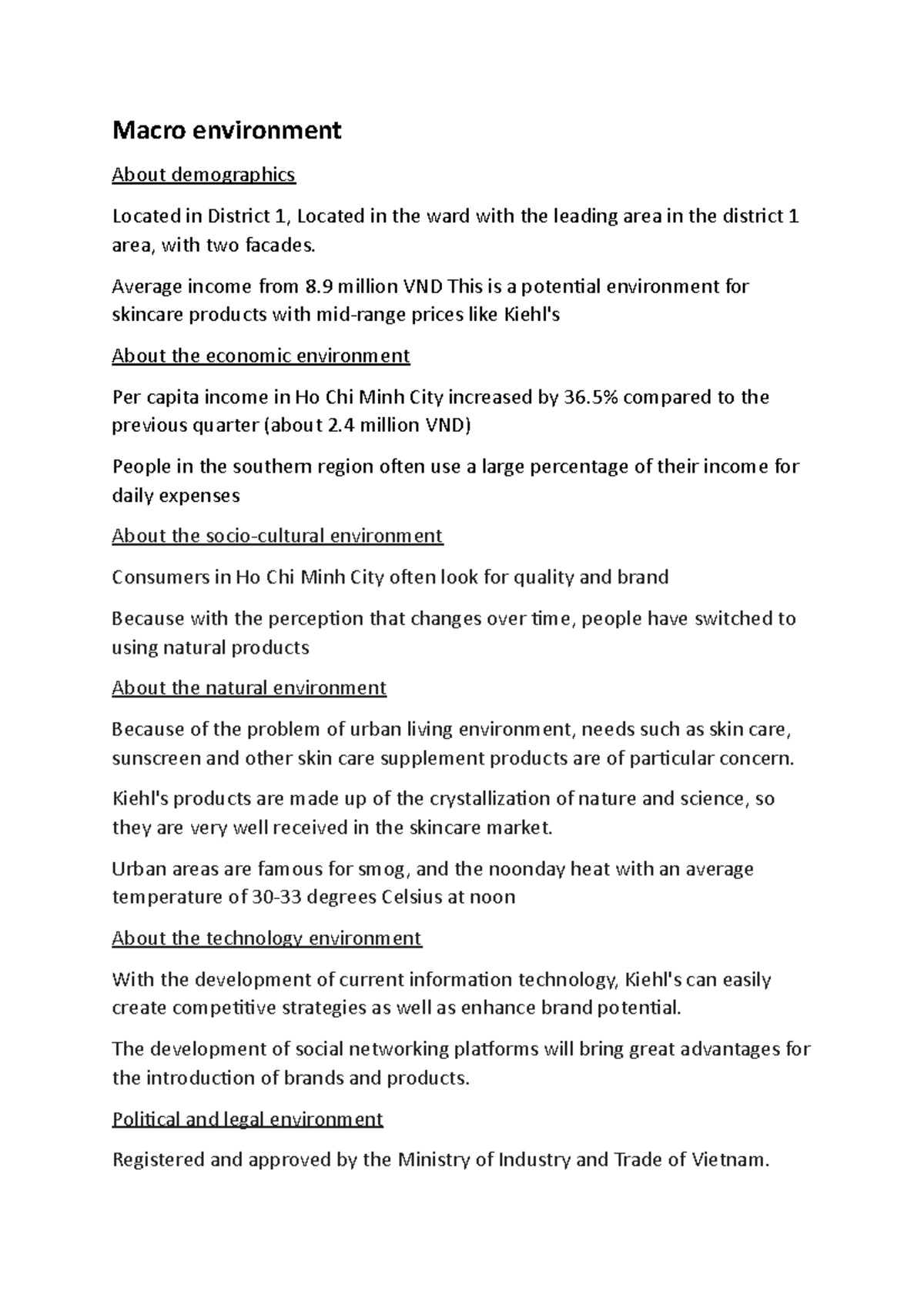 Macro environment - Group work marketing task - Macro environment About ...