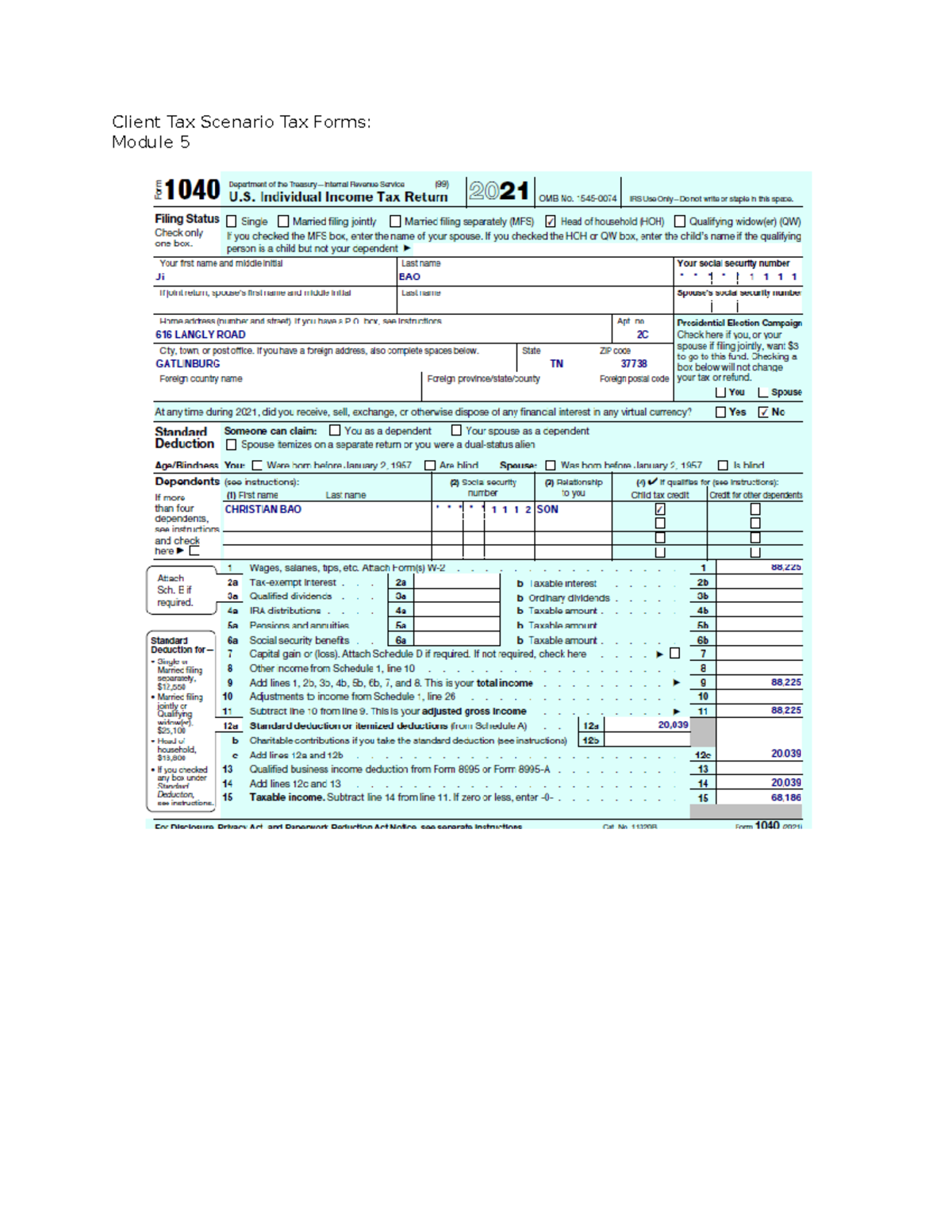 Module 5 Assignment: Client Tax Scenario: Tax Forms - Client Tax ...