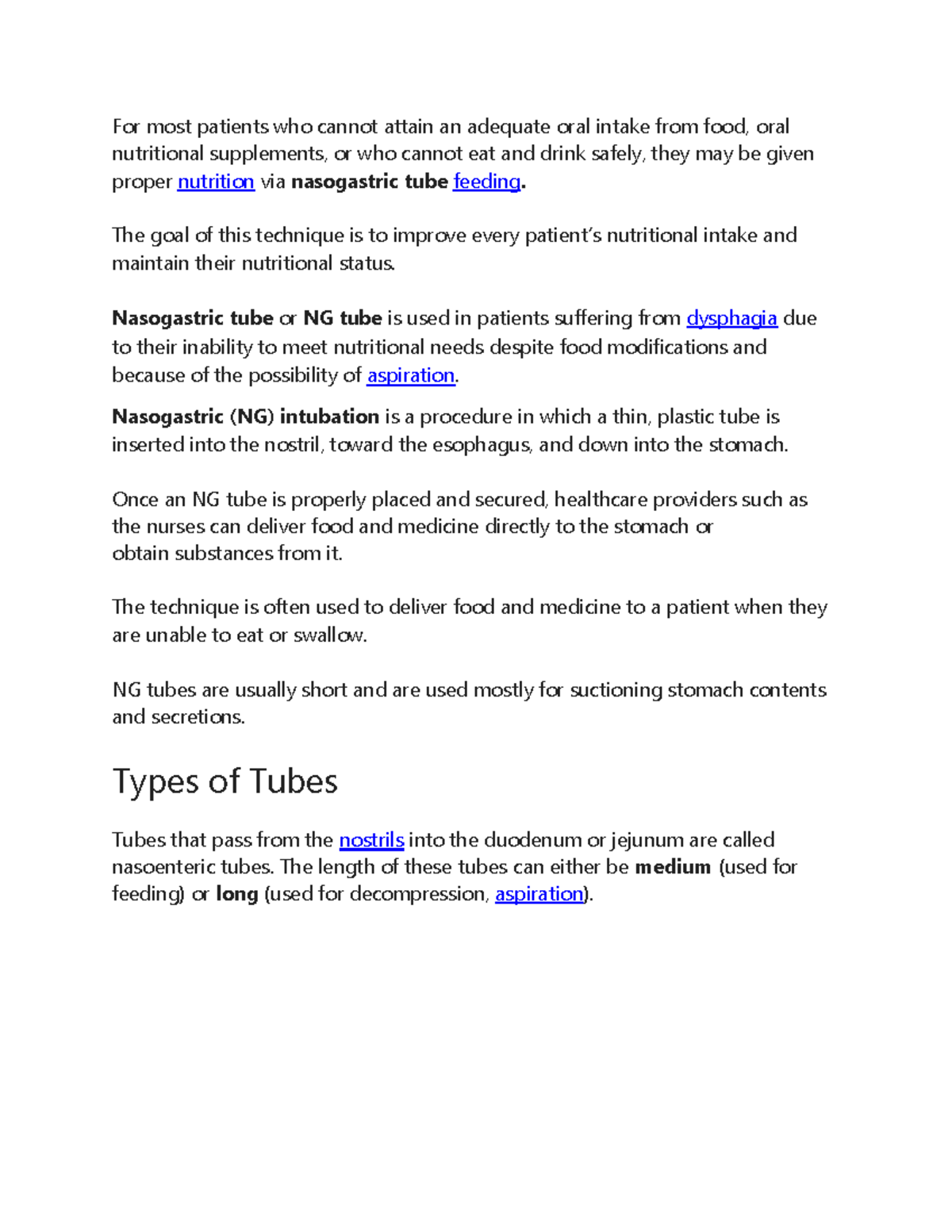 Nasogastric (NG) intubation - For most patients who cannot attain an ...