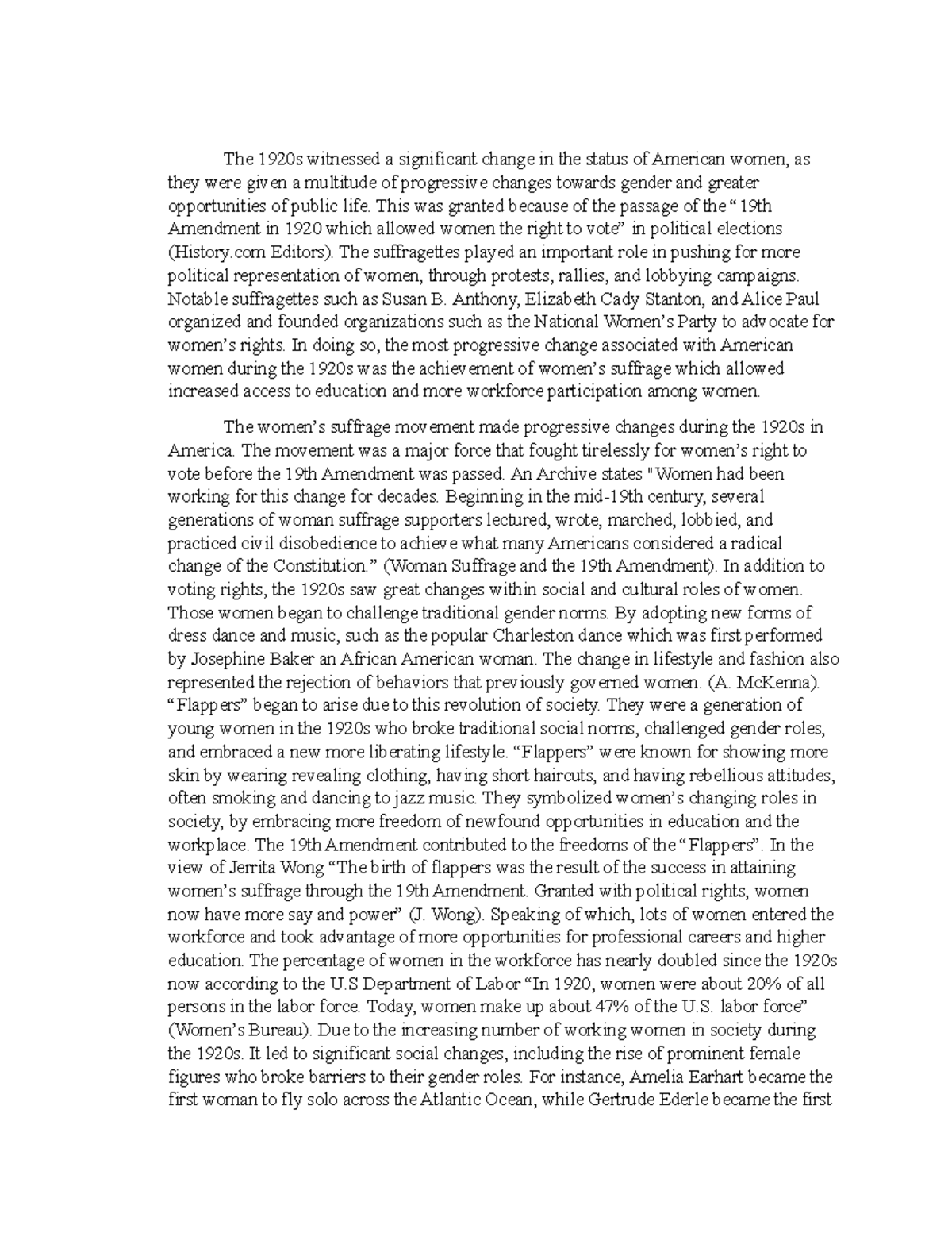 Short Writing #3 - The 1920s witnessed a significant change in the ...