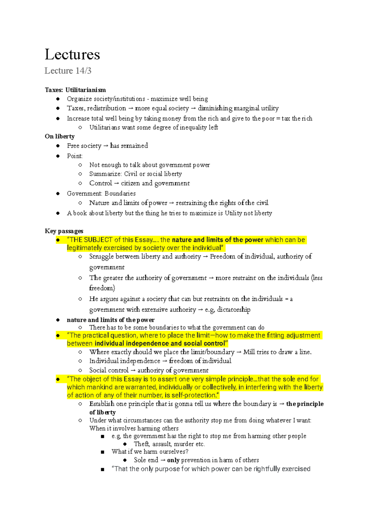 Philosophy - 3 - Lectures Lecture 14/ Taxes: Utilitarianism Organize ...