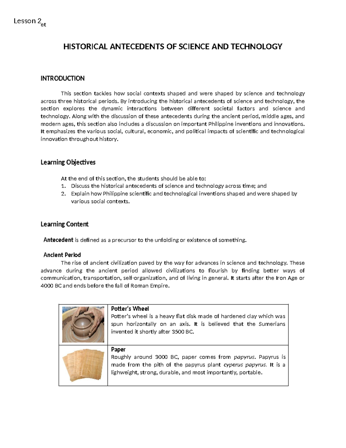 AU STS Lesson 2 History - Assignment - et HISTORICAL ANTECEDENTS OF ...