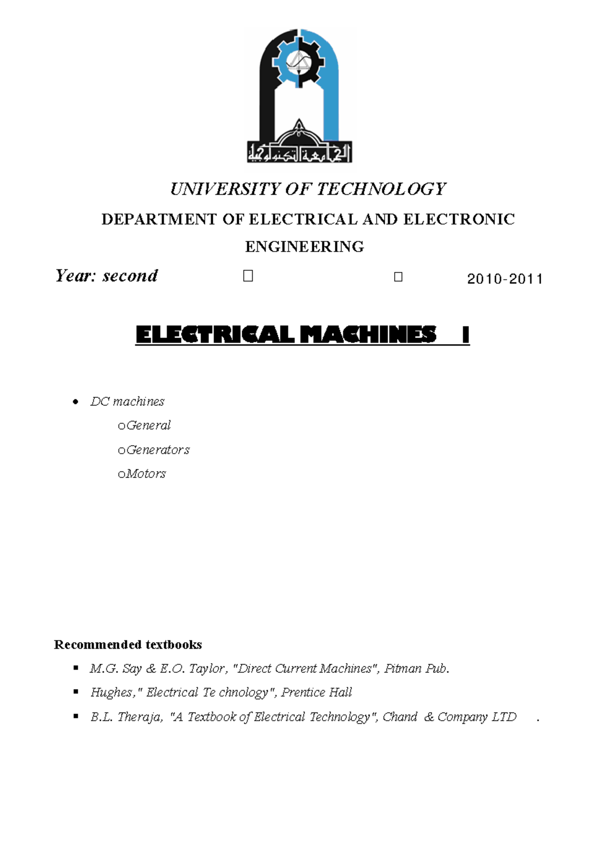 DC Machines (PART1) - Helpful notes on Dc machinery - UNIVERSITY OF ...