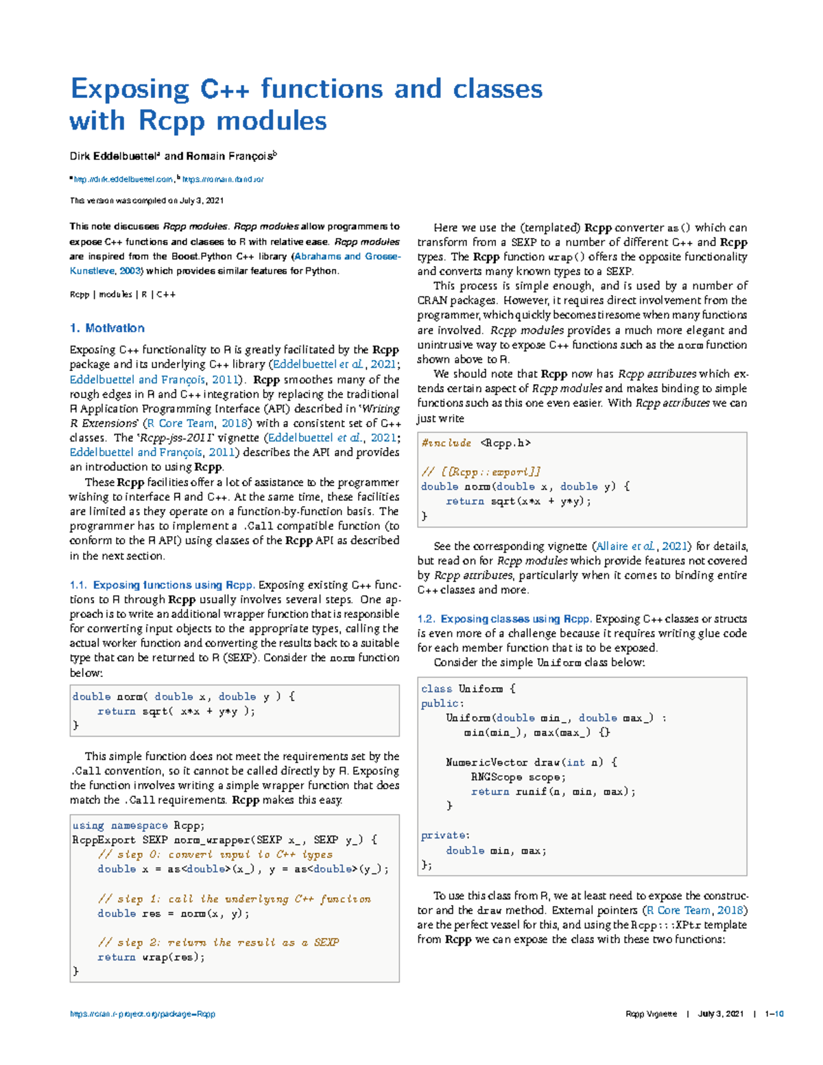 Rcpp-modules - Description is required - Exposing C++ functions and classes with Rcpp modules ...