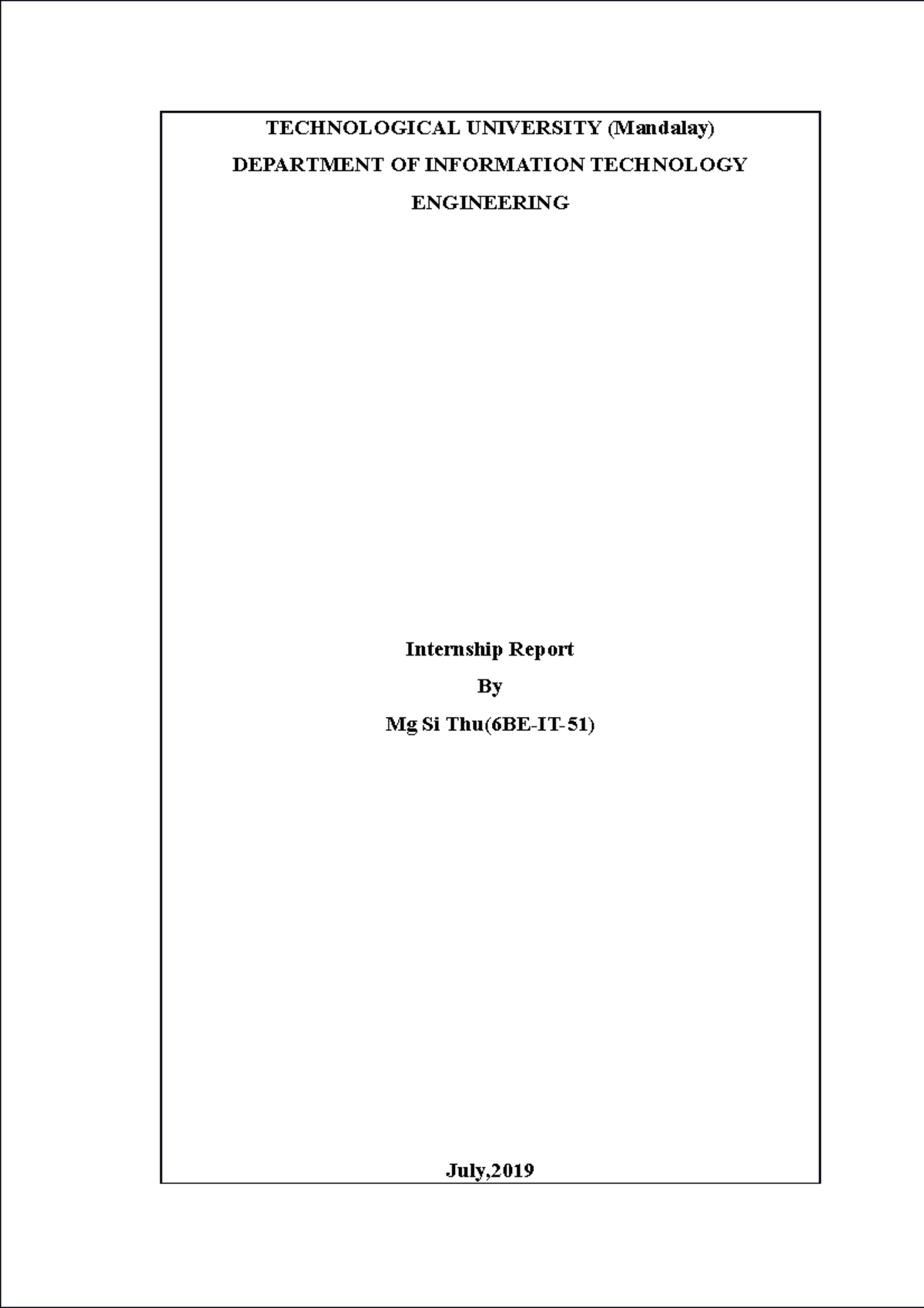 Internship Report - TECHNOLOGICAL UNIVERSITY (Mandalay) DEPARTMENT OF ...