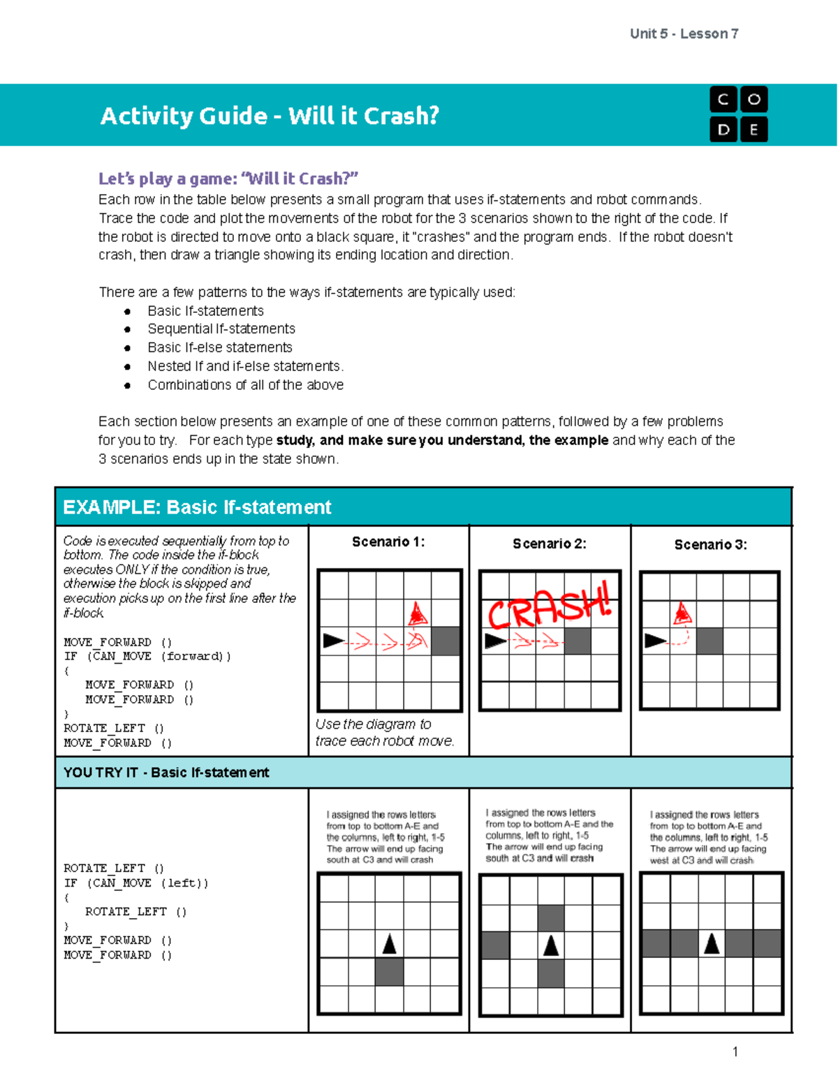 Activity Guide - Will it Crash - Unit 5 - Lesson 7 Activity Guide ...