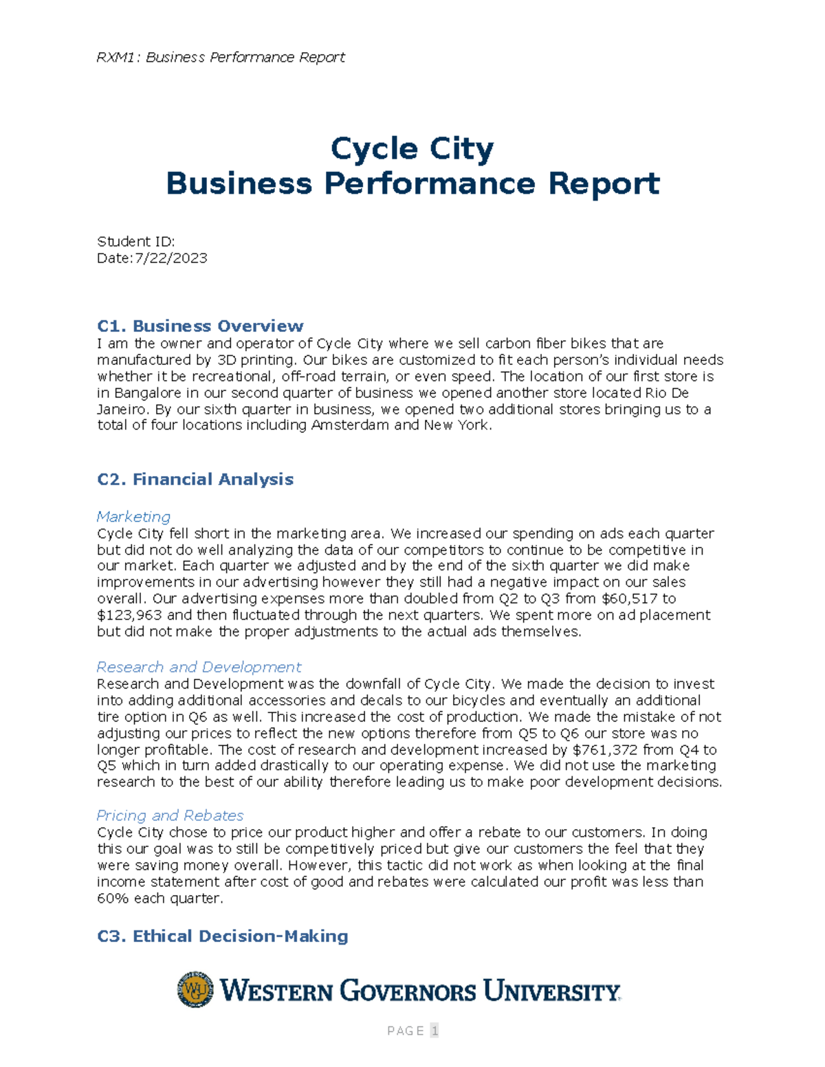 Business Performance Report Template - RXM1: Business Performance ...