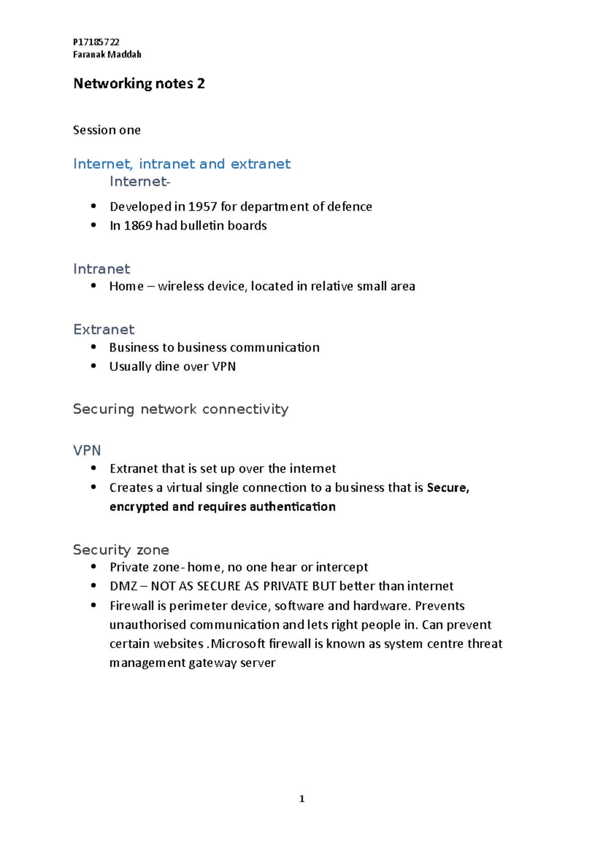 Networking notes - Prevents unauthorised communication and lets right ...