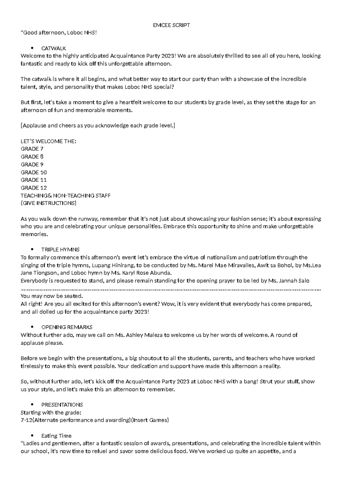 Sample Emcee Script for Senior High School Graduation Ball or pageants ...