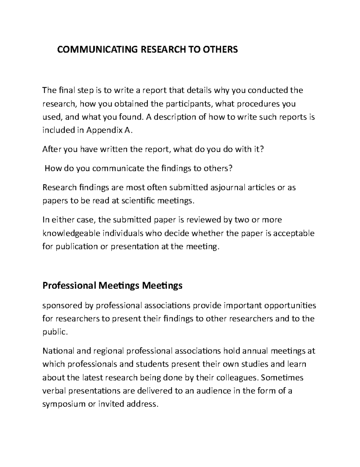 9 Communicating Research TO Others - COMMUNICATING RESEARCH TO OTHERS ...