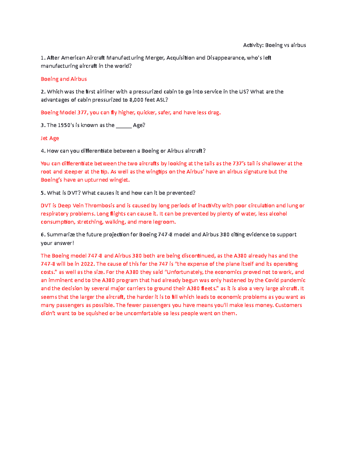 Boeing vs Airbus - Activity: Boeing vs airbus After American Aircraft ...