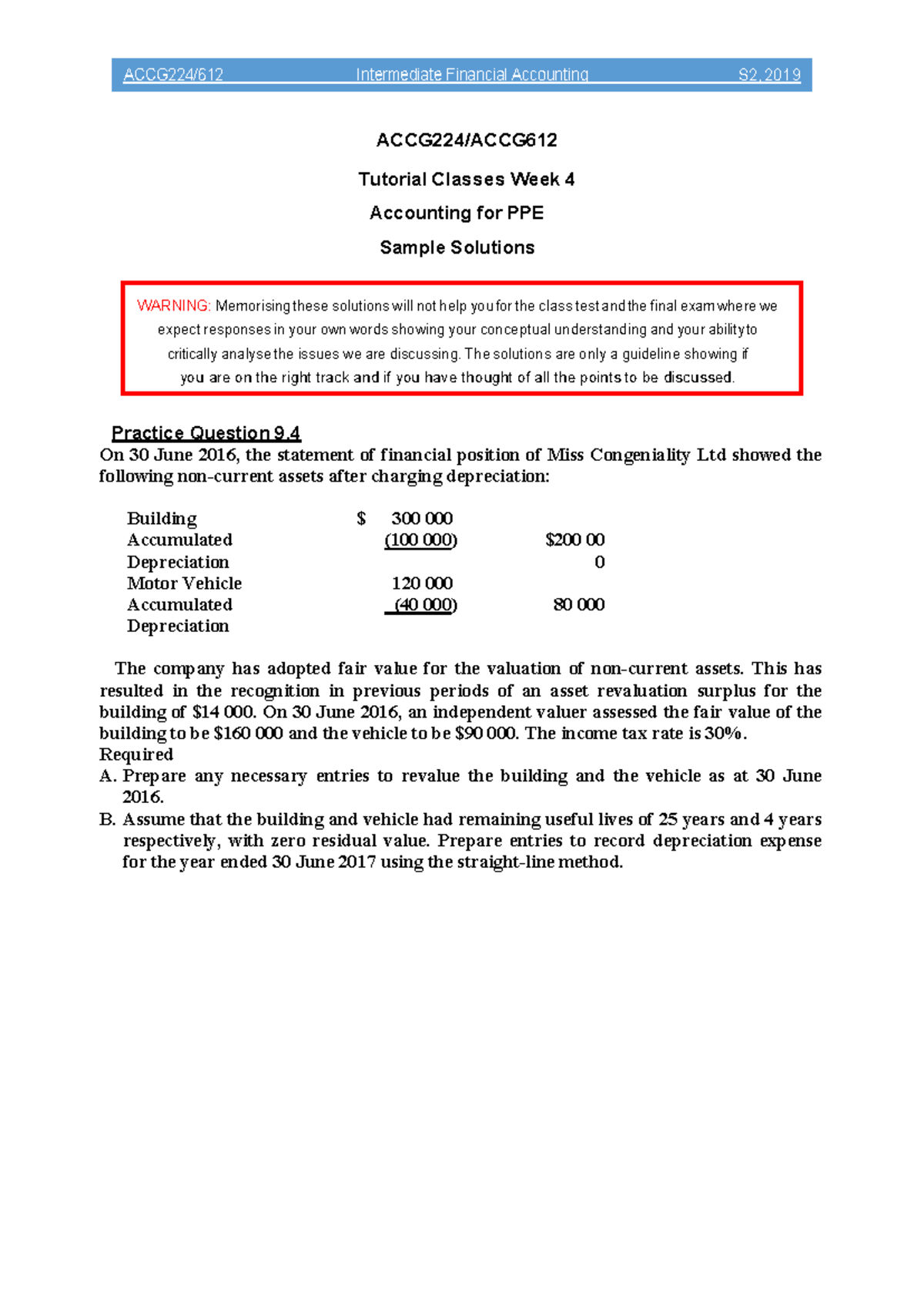 Tute 4 - Acctg for PPE - Warning: TT: undefined function: 32 ACCG224 ...
