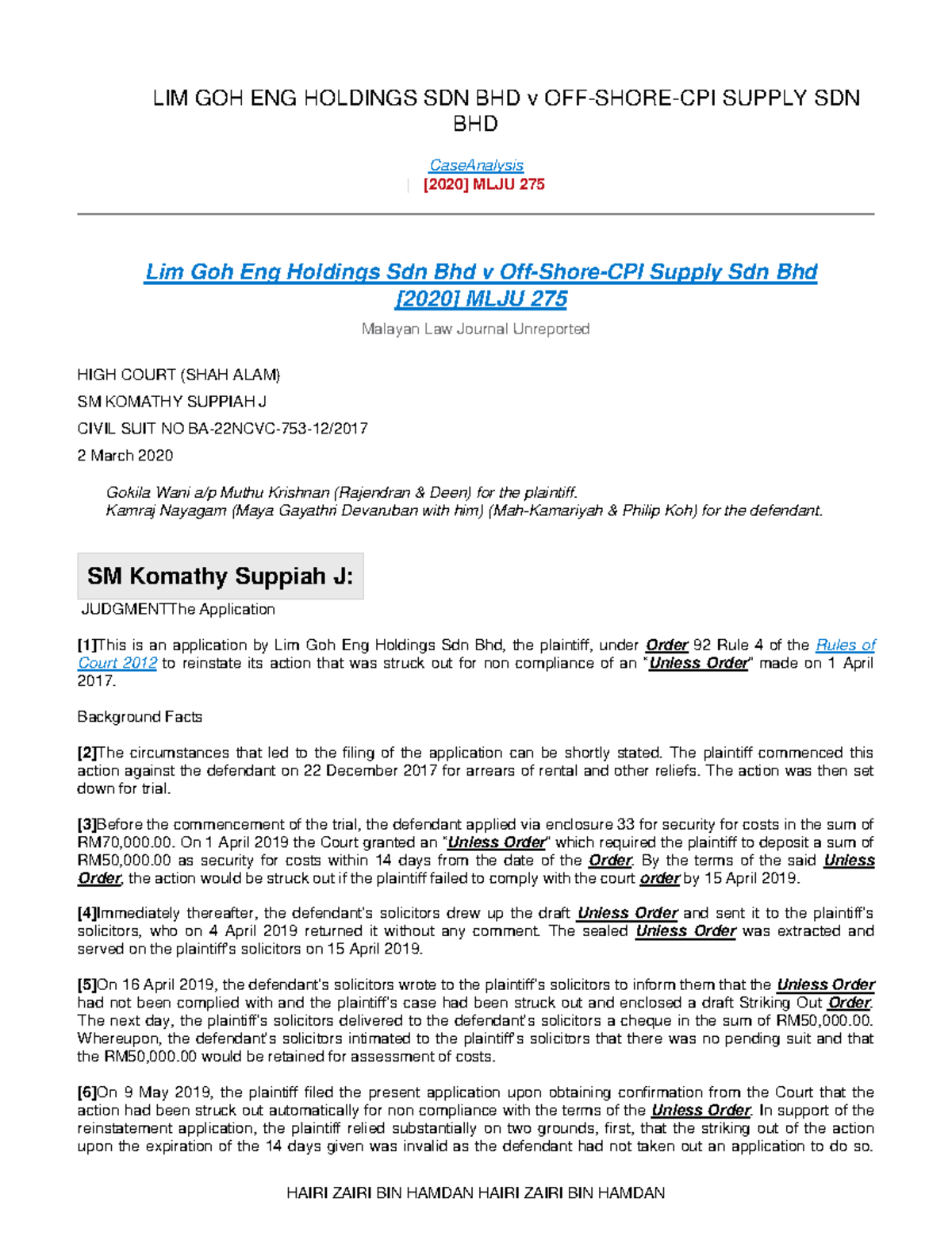 [Case - Unless Order] Lim Goh Eng Holdings Sdn Bhd v Off-Shore-CPI ...