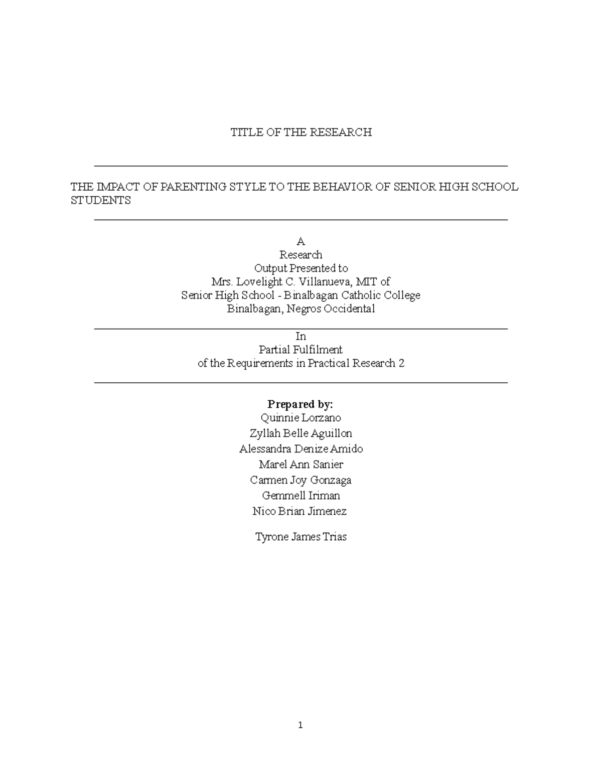 THE Impact OF Parenting Style TO THE Behavior OF Senior HIGH School ...