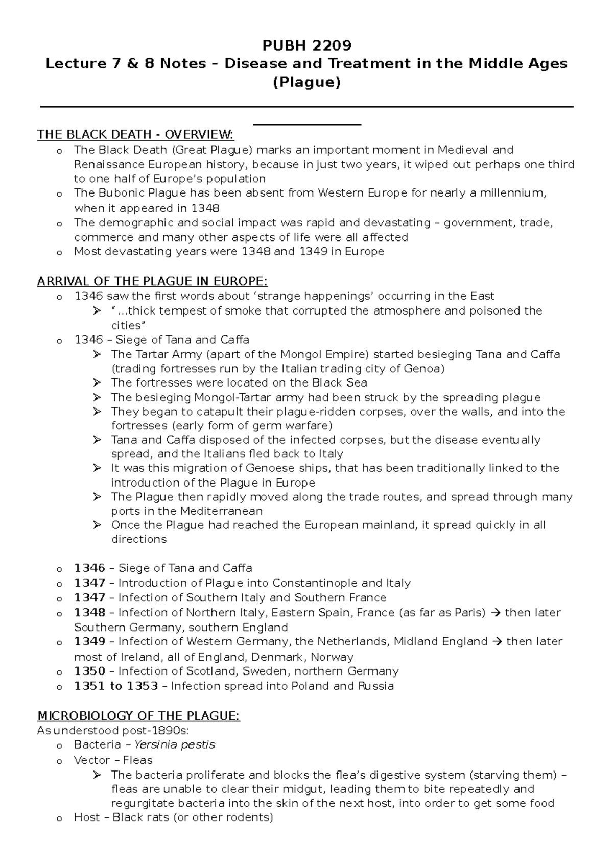 Lecture 7 & 8 Notes - Disease and Treatment in the Middle Ages - PUBH ...