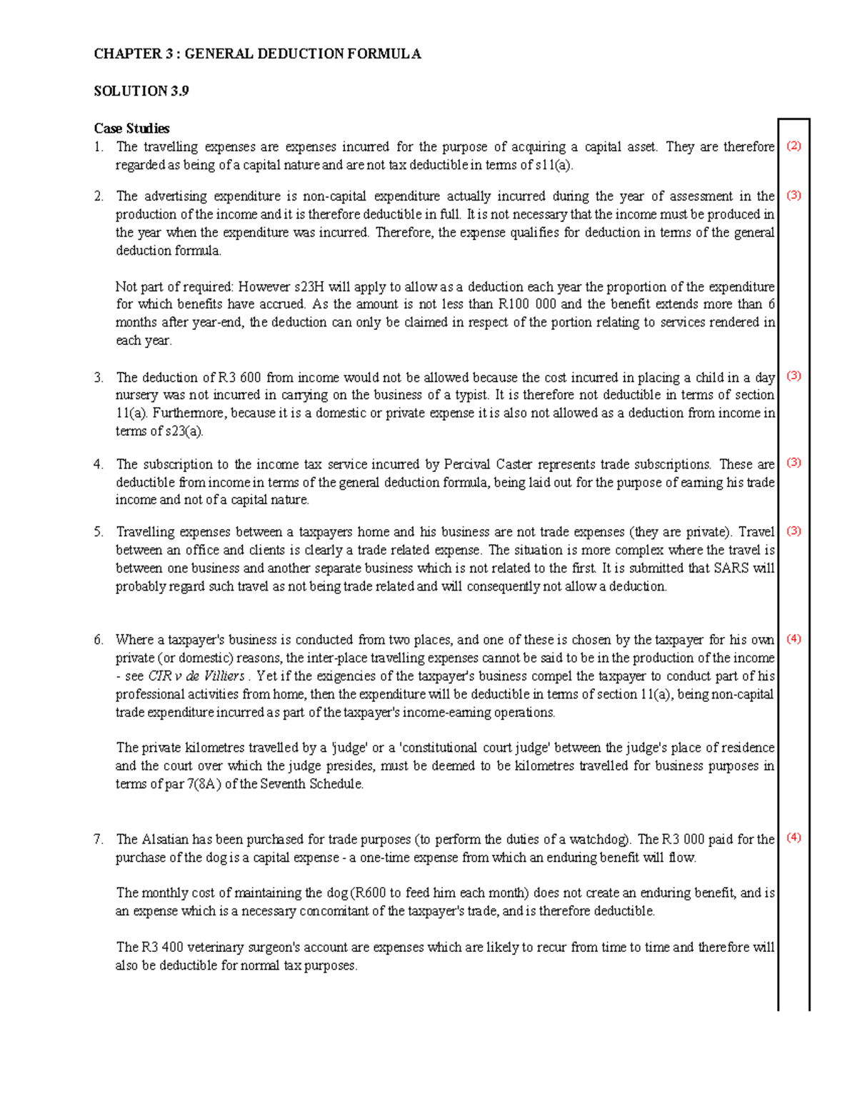 3.9 Solution - yes - CHAPTER 3 : GENERAL DEDUCTION FORMULA SOLUTION 3. Case Studies The ...