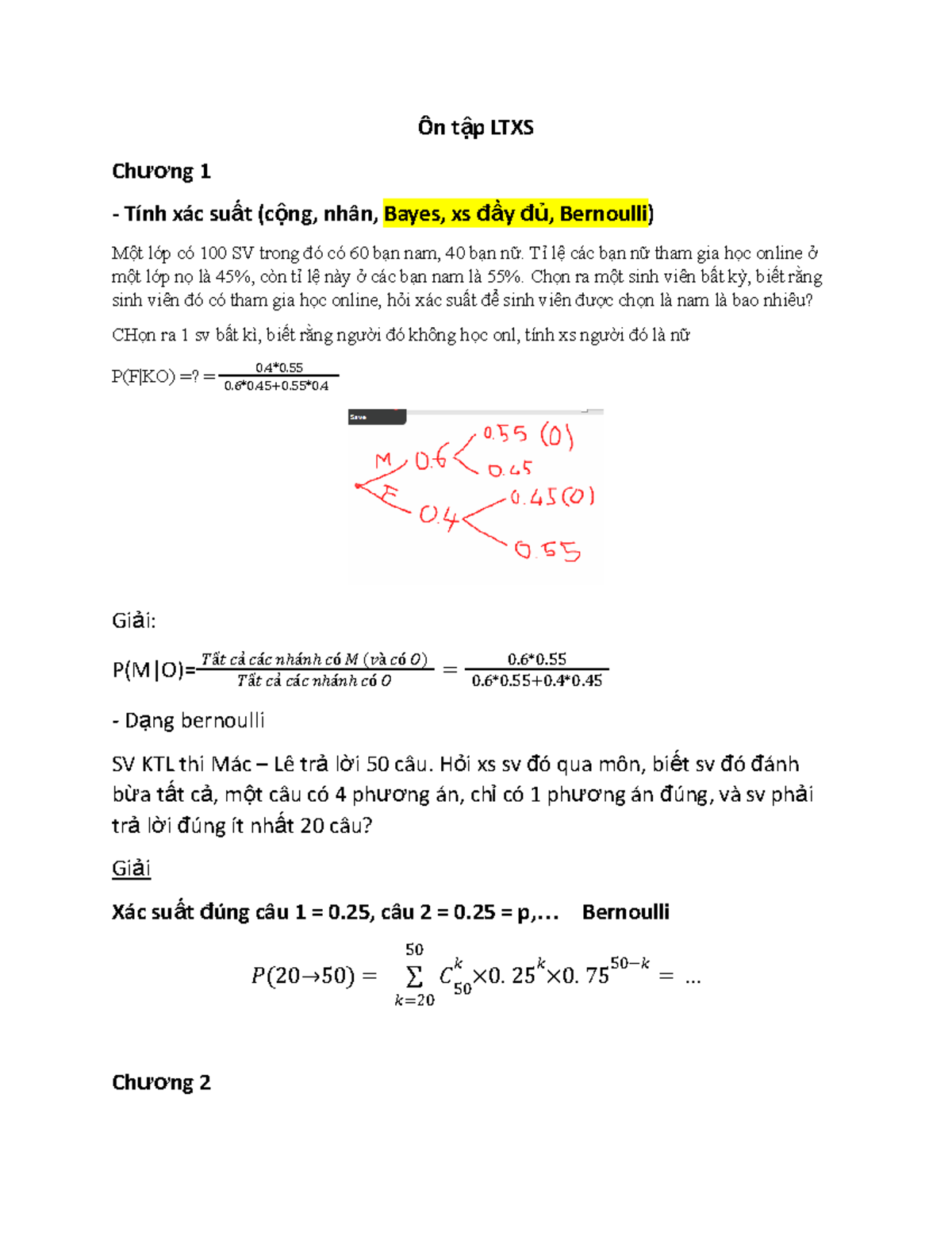 Ôn tập LTXS - Lý thuyết xác suất - ôn tập - Ôn t ậ p LTXS Ch ươ ng 1 Tính xác su ấ t (c ộ ng ...