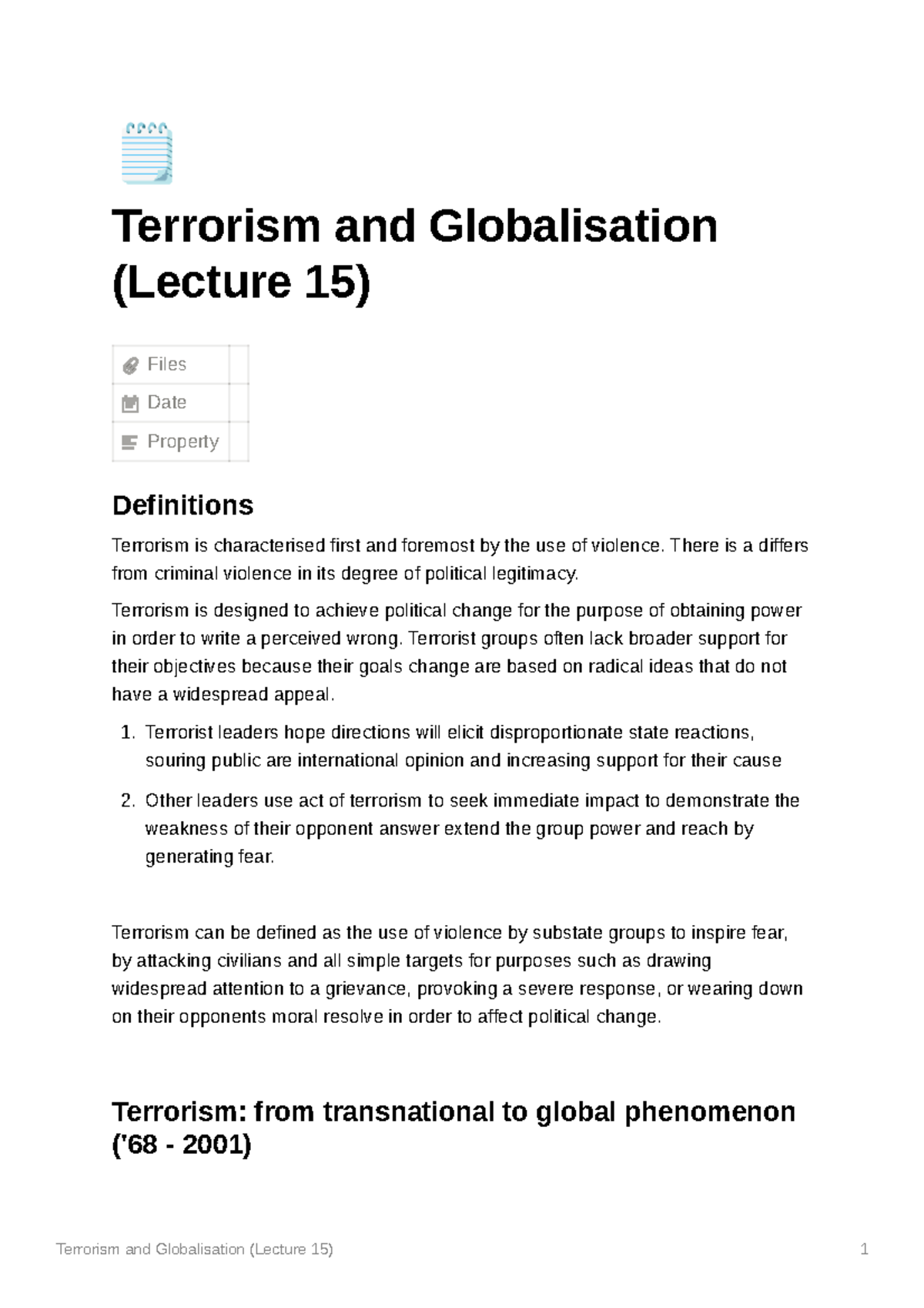 Terrorism and Globalisation (Lecture 15) - 🗒 Terrorism and ...