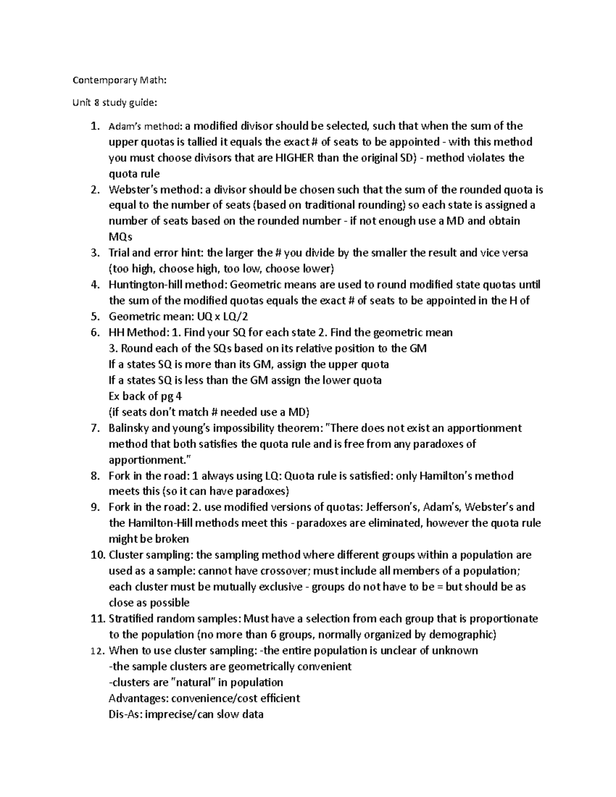 Contemporary math unit 8 study guide - Contemporary Math: Unit 8 study ...