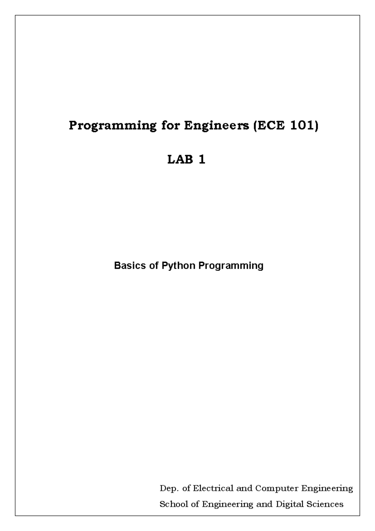 Lab 1 - Lab - Programming for Engineers (ECE 101) LAB 1 Dep. of ...