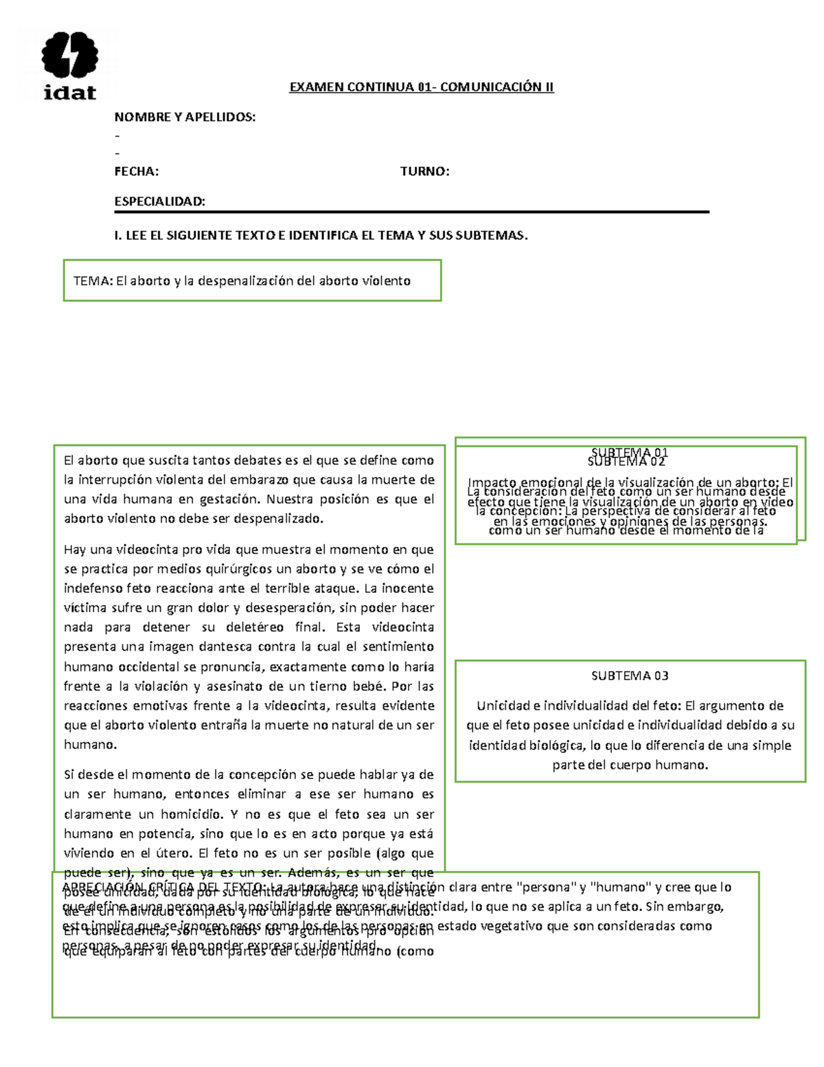 Continua 01 comu - Espero les sirva - EXAMEN CONTINUA 01- COMUNICACIÓN ...