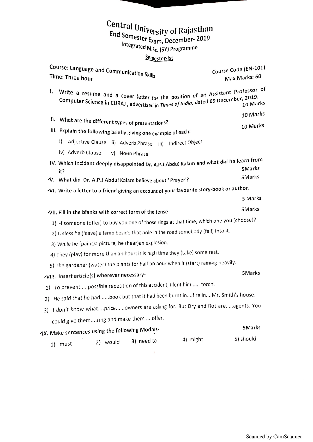 English SEM 1 Question papers - Scanned by CamScanner Scanned by CamScanner - Studocu