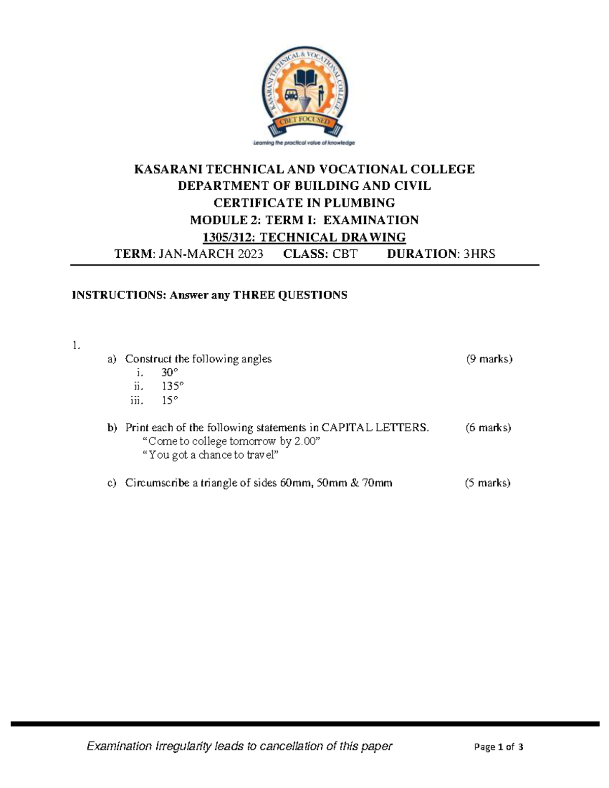 KTVC Examination TD END TERM - Examination Irregularity leads to ...