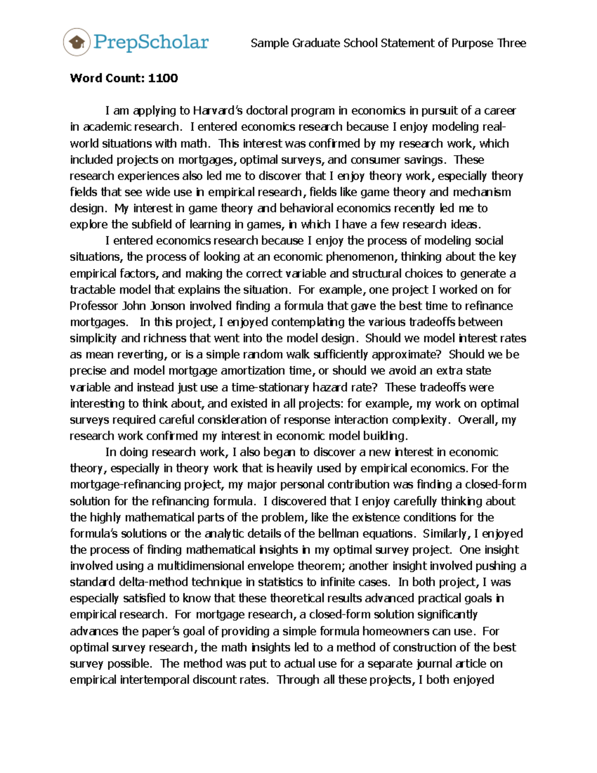 Prep Scholar SOP Sample Three - Word Count: 1100 I am applying to ...