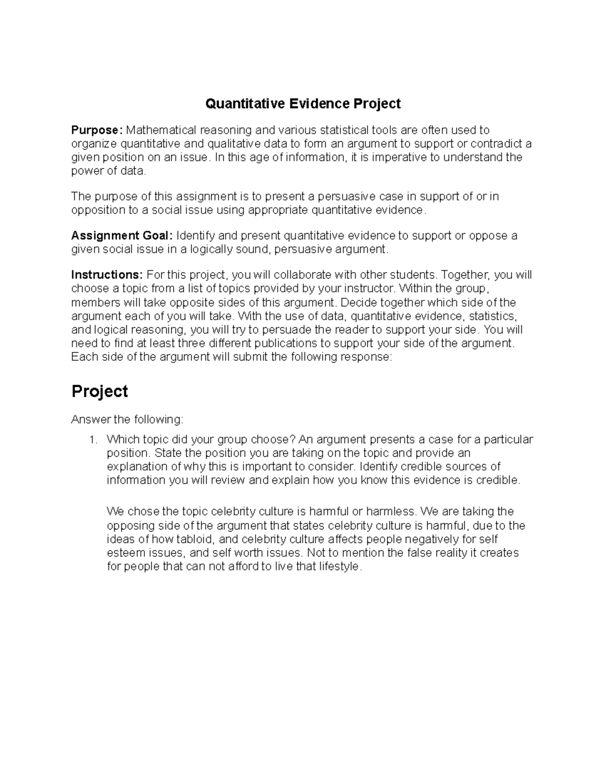 Quantitative Evidence Project- Unit 4 - Quantitative Evidence Project ...