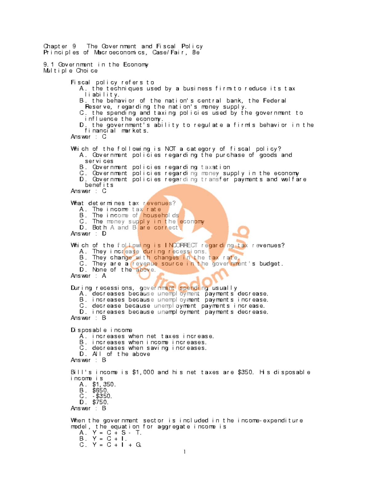Chapter 24 - The Government and Fiscal Policy - Test banks - Chapt er 9 ...