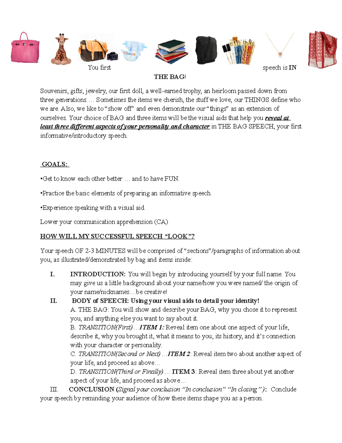 BAG Speech - Grade - A - You first speech is IN THE BAG! Souvenirs ...