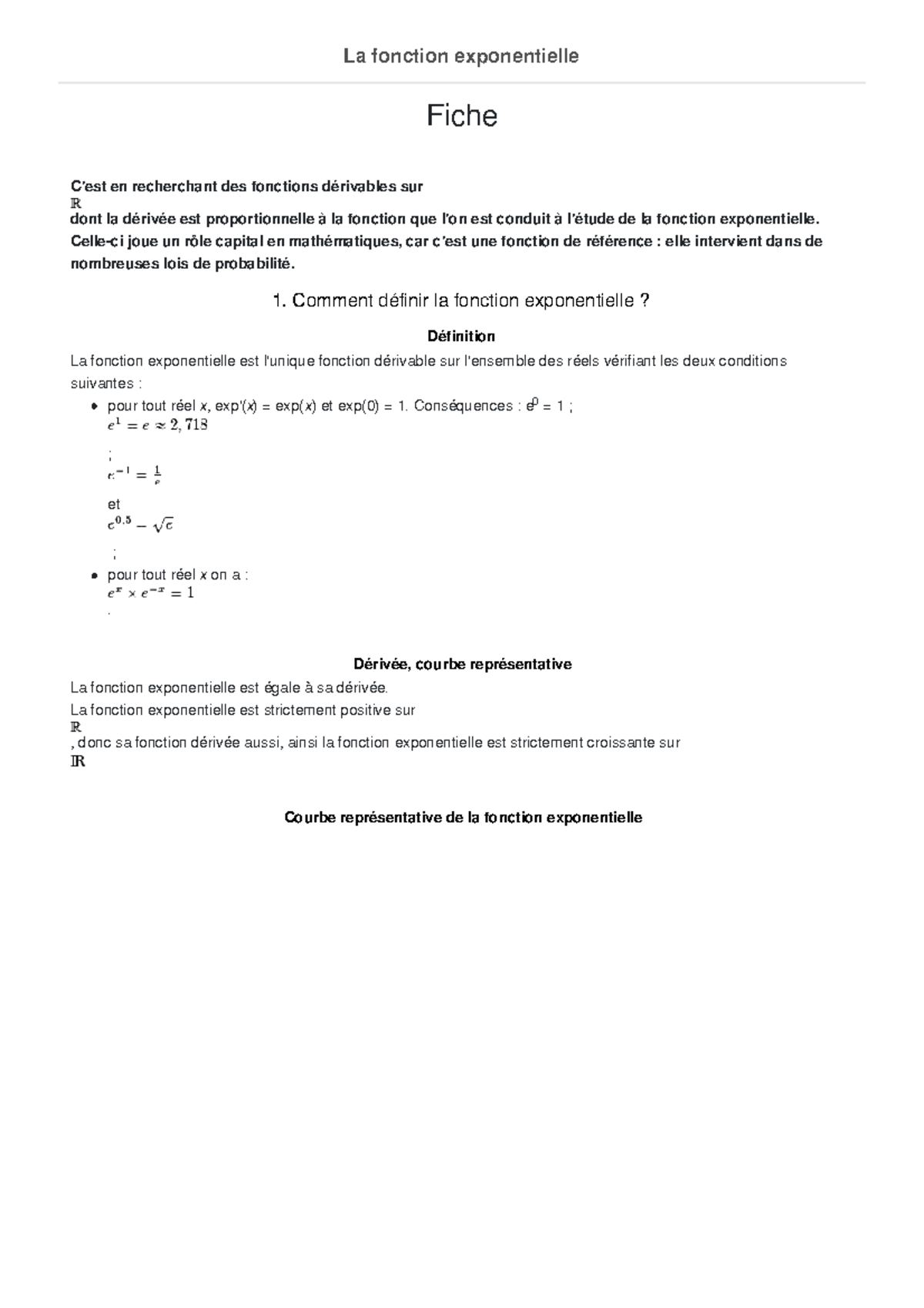 mathematiques la fonction exponentielle - Fiche C'est en recherchant ...
