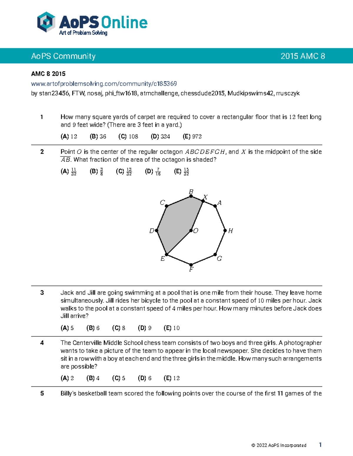 2015 AMC 8 Problems USA - AMC 8 - AMC 8 2015 artofproblemsolving ...