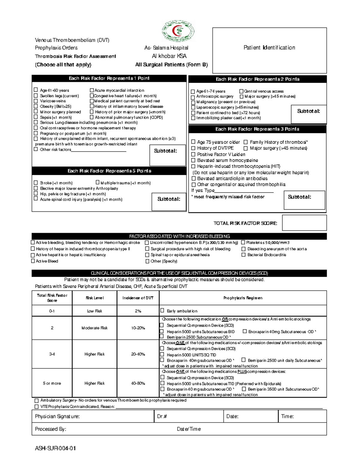 ASH-SUR-004-01 DEEP VEIN - ASH-SUR-004- Venous Thromboembolism (DVT ...