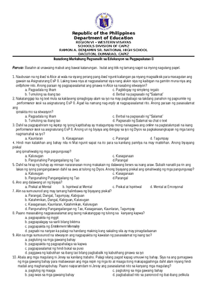 Grade 4 A - Activity - UNANG MARKAHAN - Ang Aking Bansa A. Pagkilala sa ...