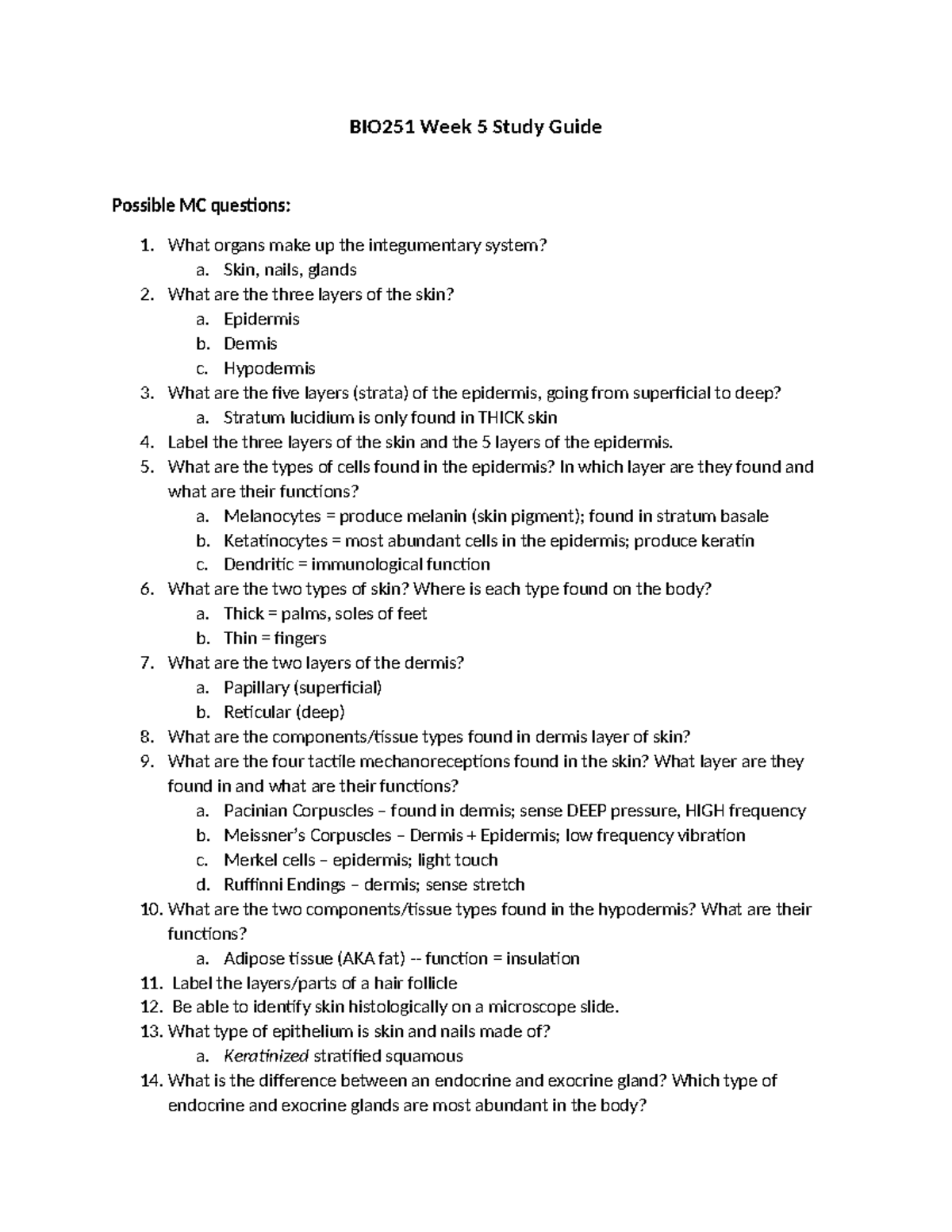 BIO251 Week 5 Study Guide - BIO251 Week 5 Study Guide Possible MC ...