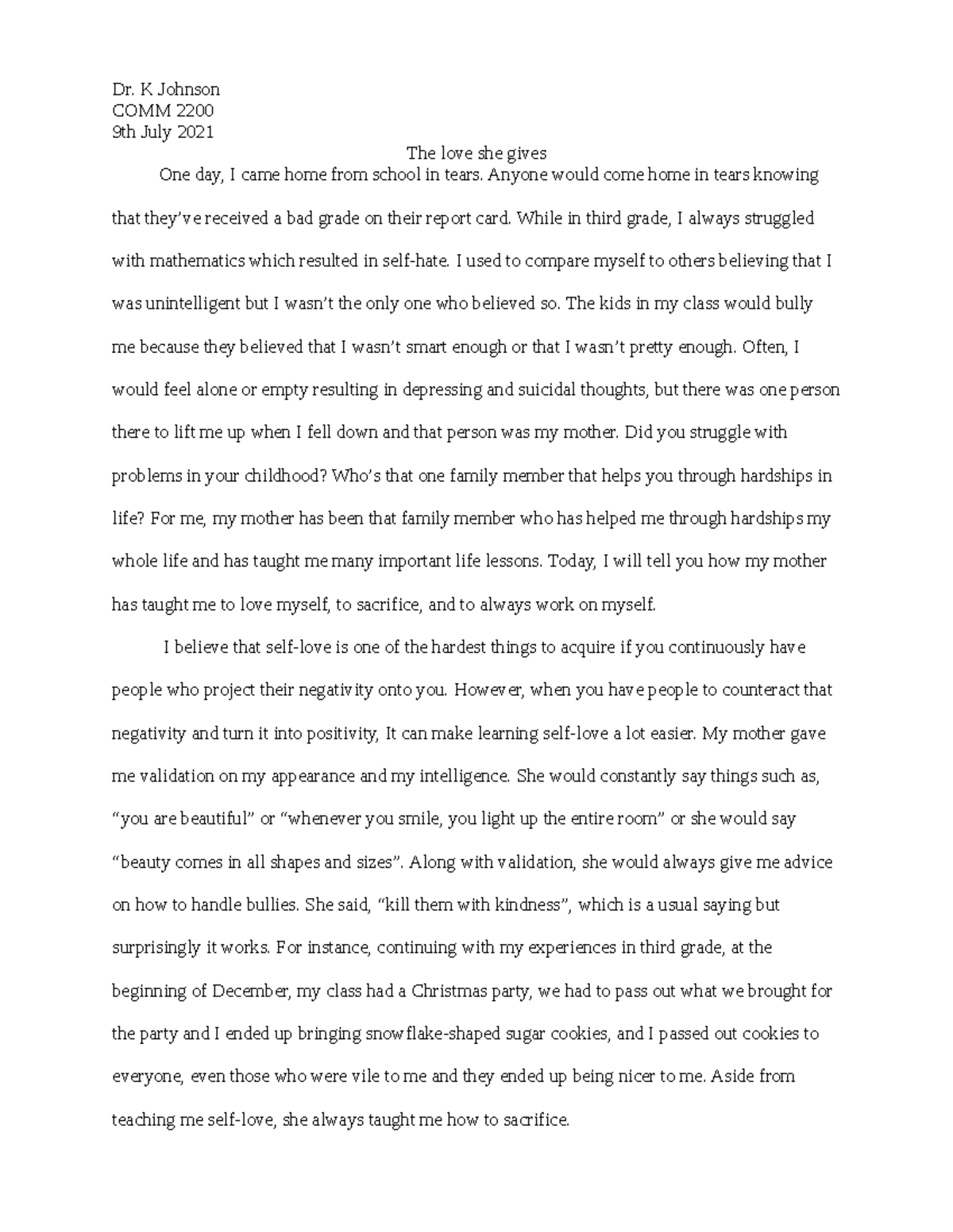 Self Intro Speech Outline Example - Dr. K Johnson COMM 2200 9th July ...