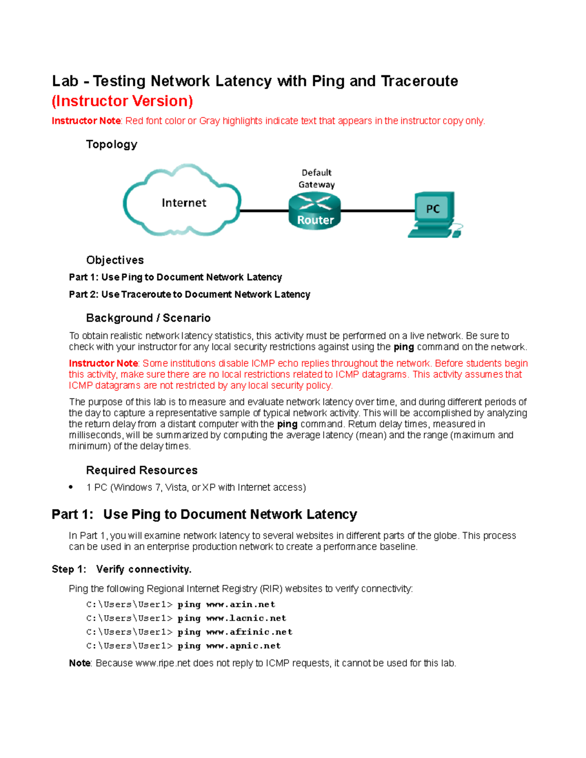 11.3.2.3 Lab - Testing Network Latency with Ping and Traceroute - ILM ...