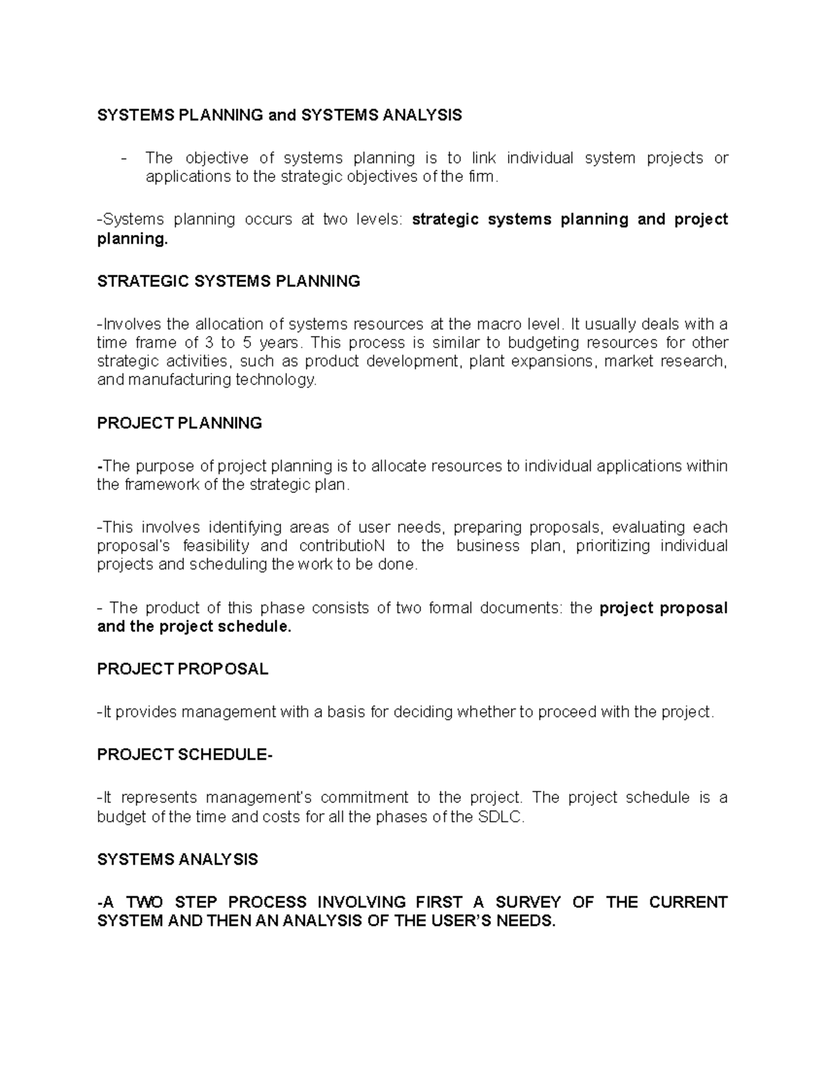 Systems Planning and Systems Analysis-notes - SYSTEMS PLANNING and ...