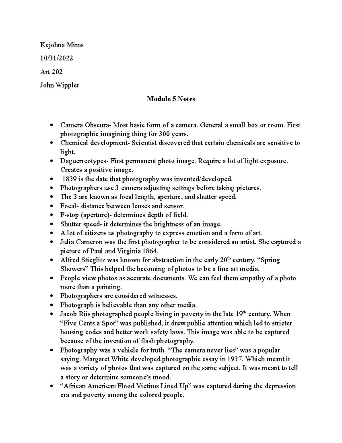 Kejohna Mims- Module 5 Notes ART - Kejohna Mims 10/31/ Art 202 John ...