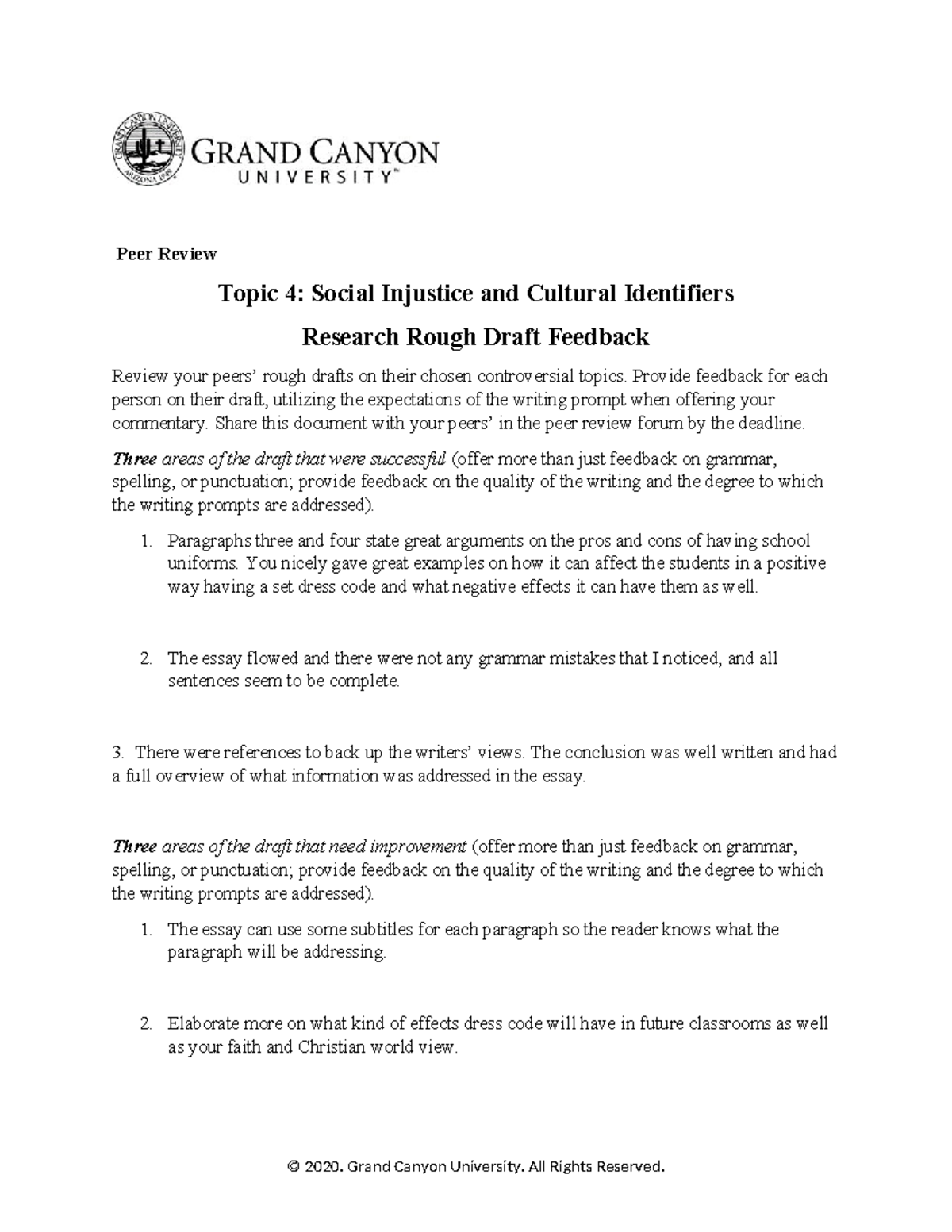 A peer review - Peer Review Topic 4: Social Injustice and Cultural ...