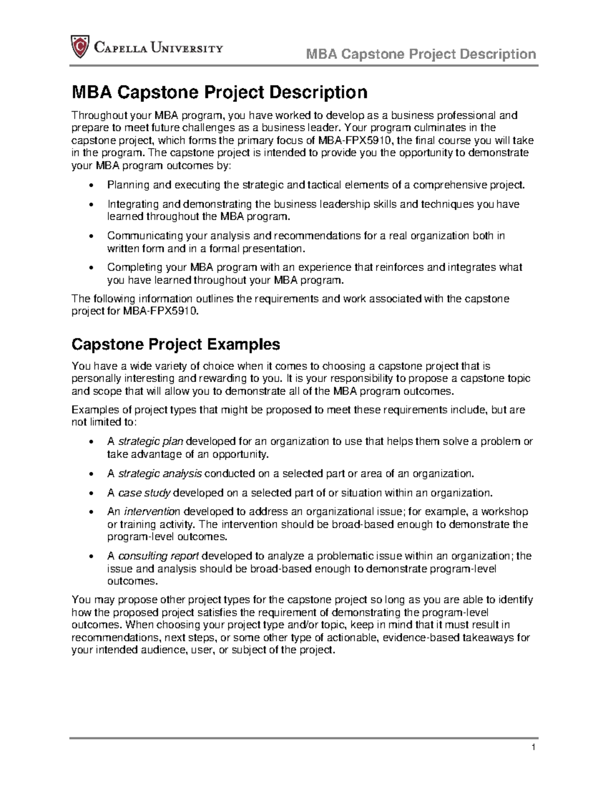 Cf MBA capstone project description - MBA Capstone Project Description MBA Capstone Project ...